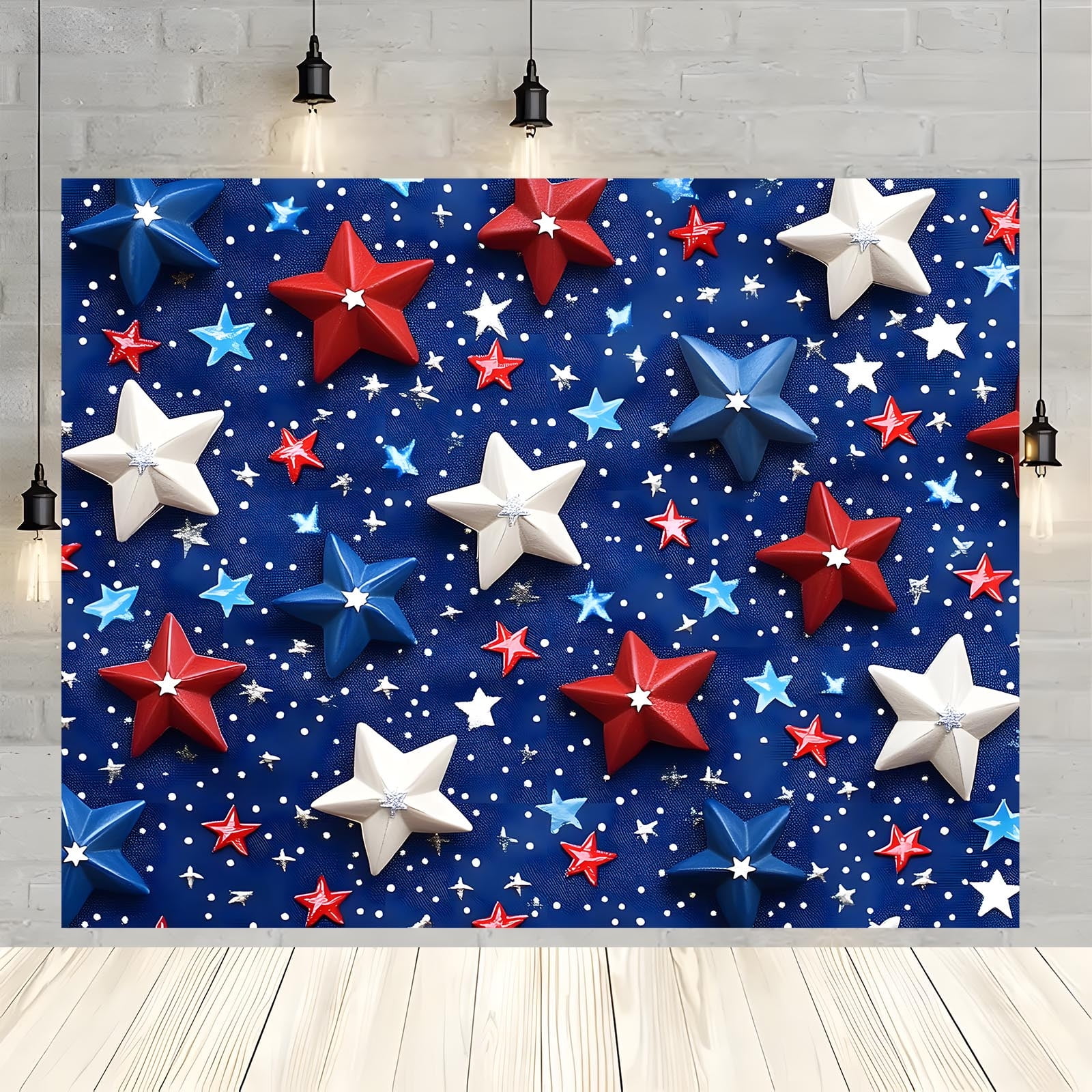 Patriotic Red White and Blue Stars Polyester Backdrop Banner ...