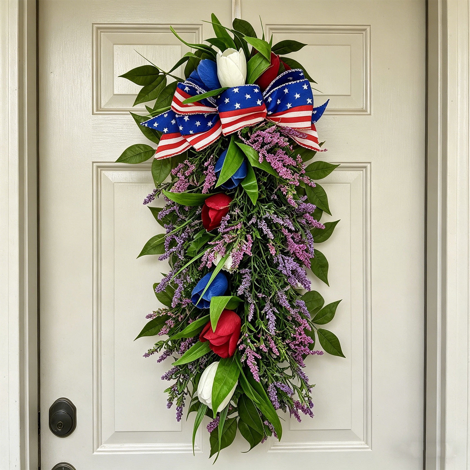 Patriotic Red White Blue Swag for Front Door,21 Inch Patriotic American ...