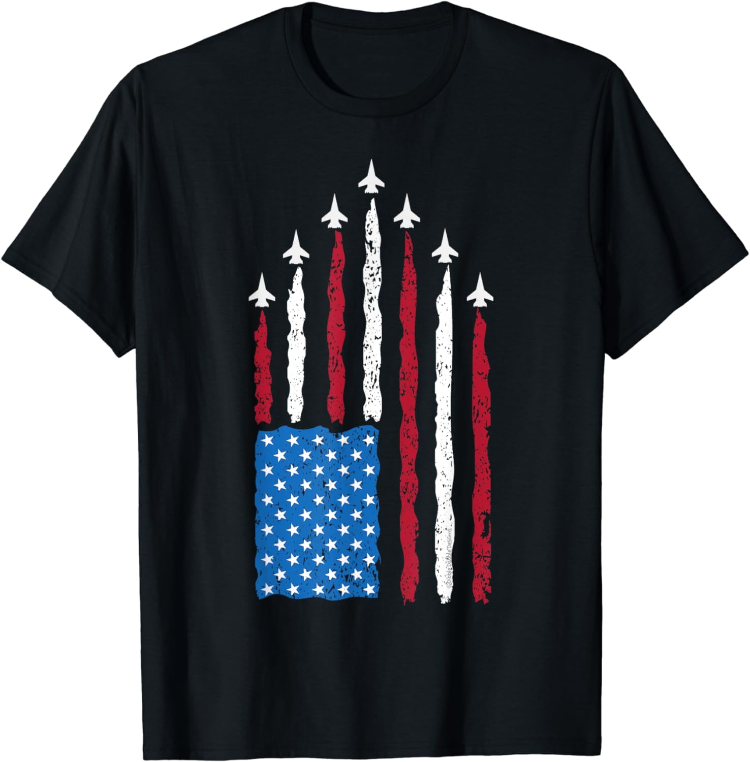Patriotic Red White Blue USA Flag Fighter Jets 4th of July Cotton T ...