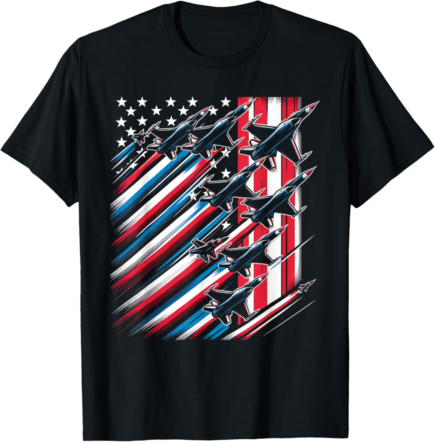 Patriotic Red White Blue USA Flag Fighter Jets 4th of July T-Shirt Tops ...
