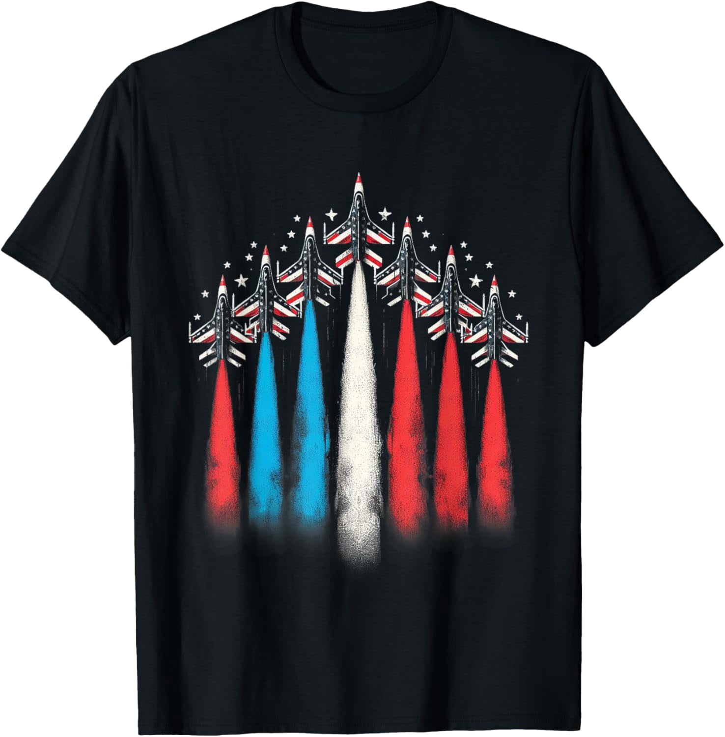 Patriotic Red White Blue USA Flag Fighter Jets 4th of July T-Shirt Tops ...