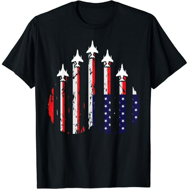 Patriotic Red White Blue USA Flag Fighter Jets 4th of July T-Shirt ...