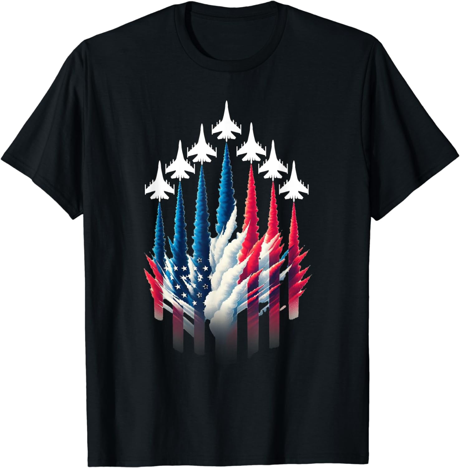 Patriotic Red White Blue USA Flag Fighter Jets 4th of July T-Shirt ...
