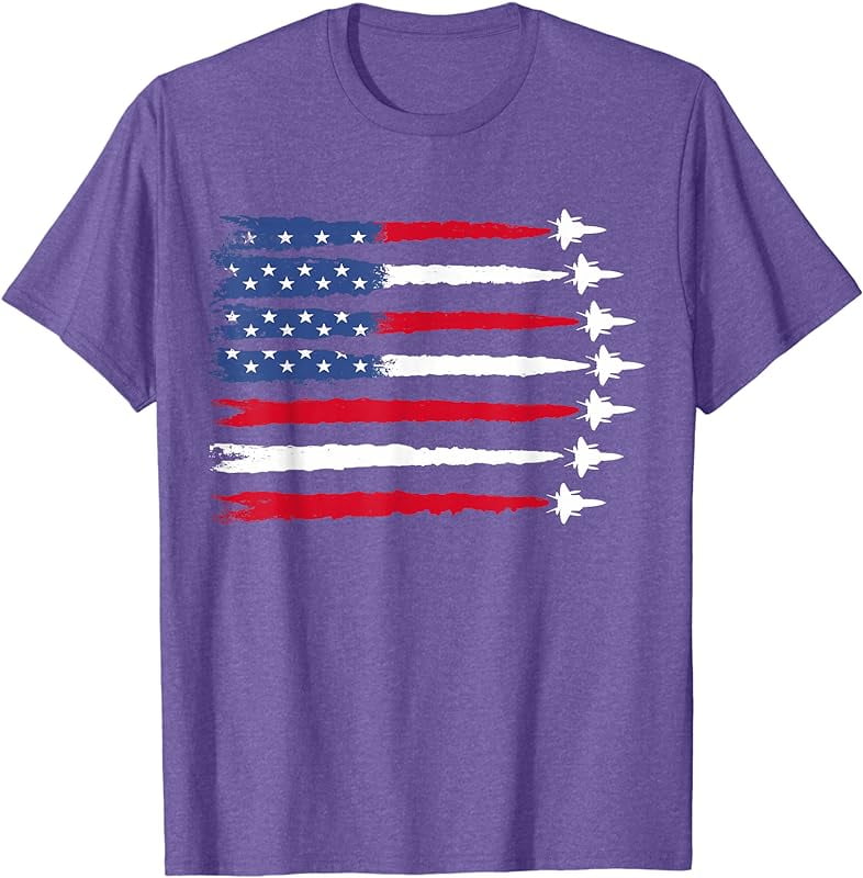 Patriotic Red White Blue USA Flag Fighter Jets 4th of July T-Shirt ...