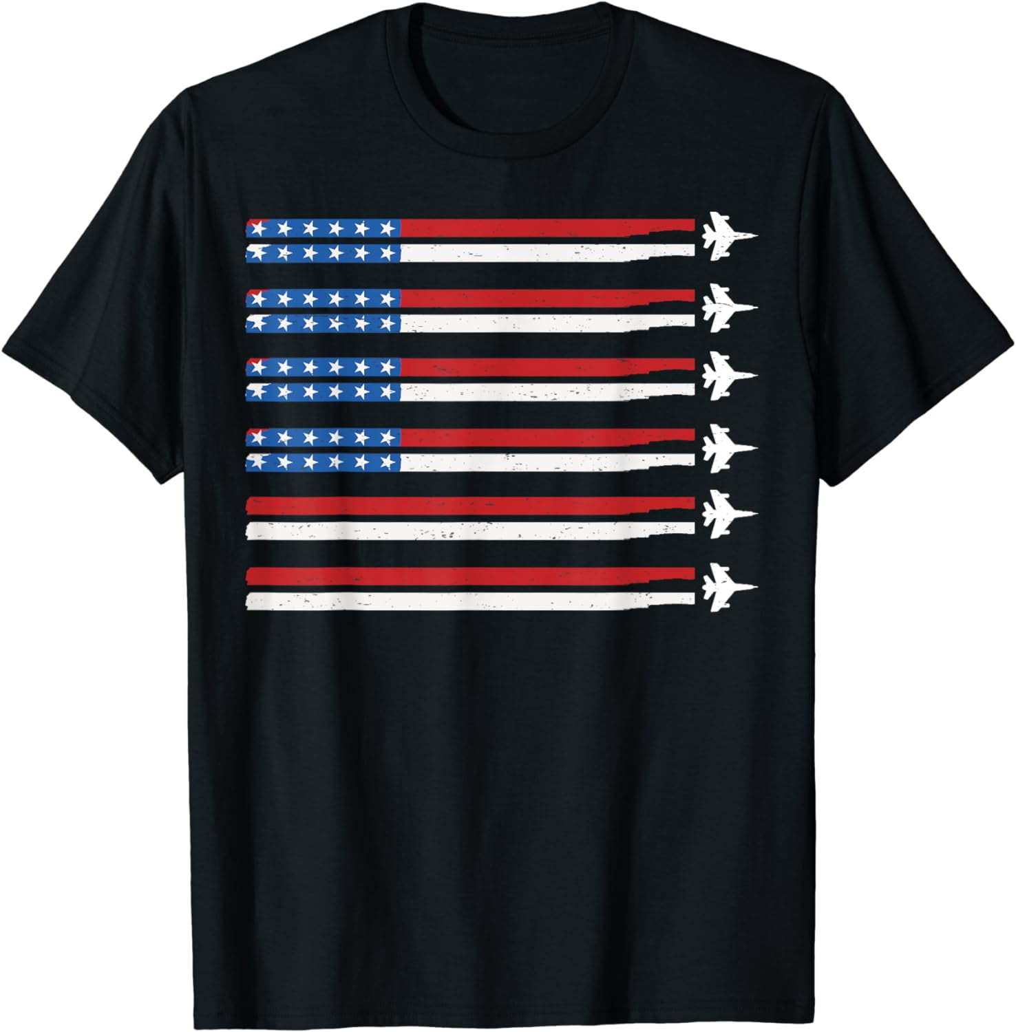 Patriotic Red White Blue USA Flag Fighter Jets 4th of July T T-Shirt ...