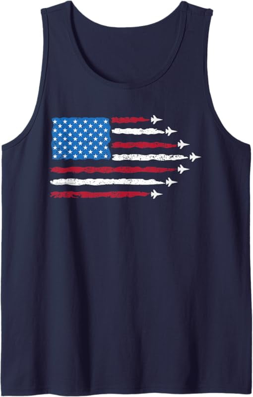Patriotic Red White Blue USA Flag Fighter Jets 4th of July Tank Top ...