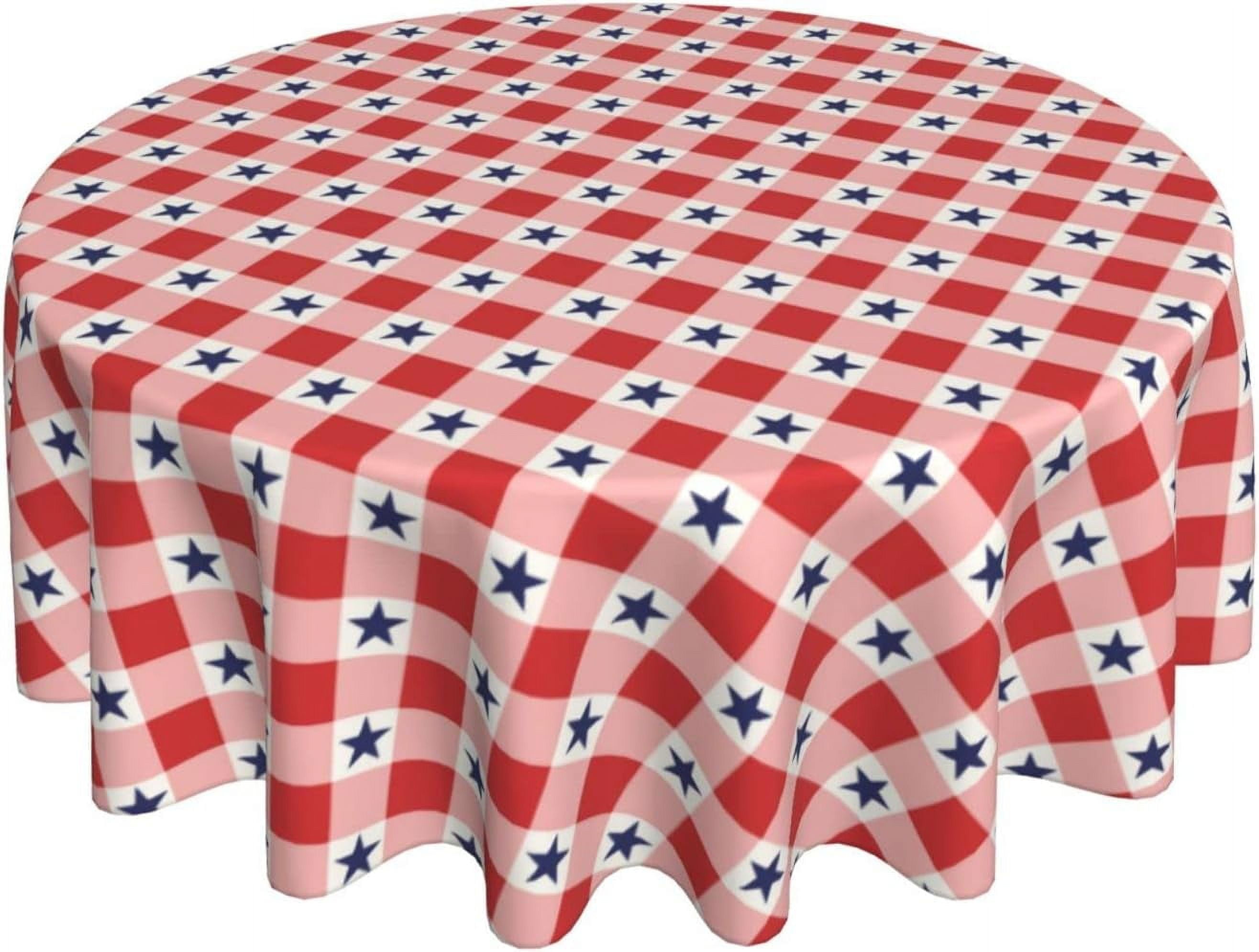 Patriotic Red White Checkered Tablecloth Round 60 Inch Blue Stars Plaid ...