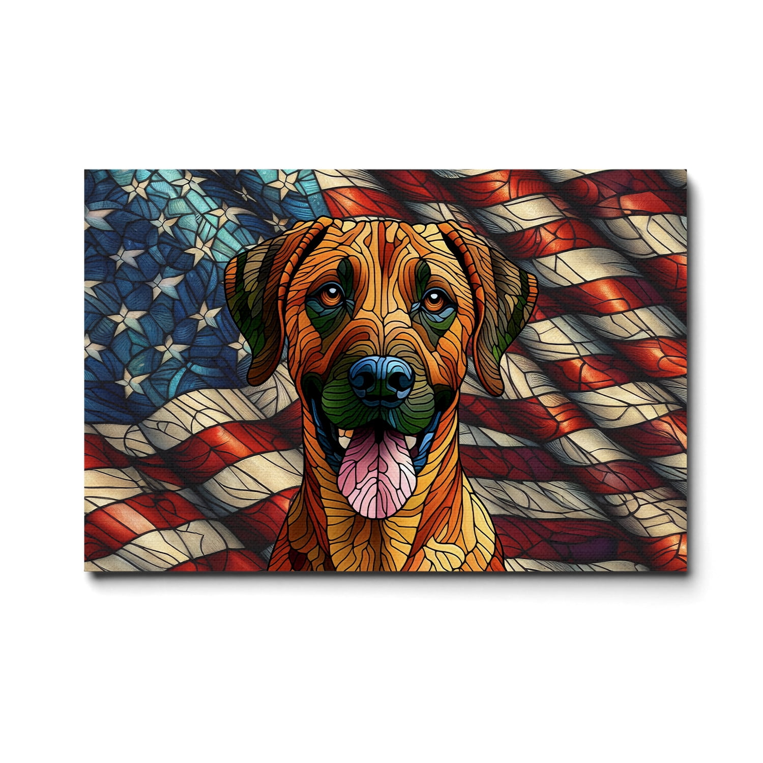 Patriotic Rhodesian Ridgeback Stained Glass Portrait American Flag ...
