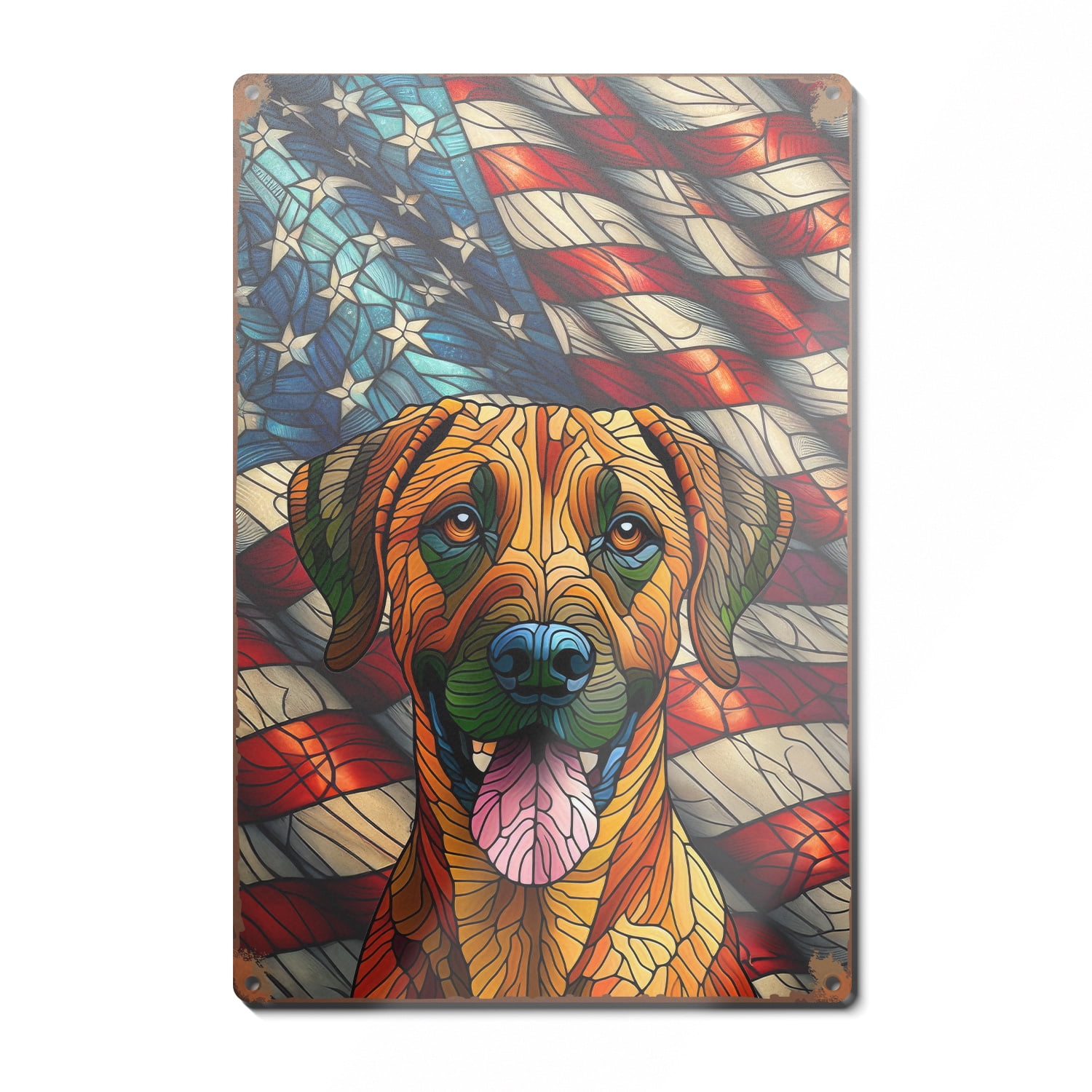 Patriotic Rhodesian Ridgeback Stained Glass Portrait American Flag ...