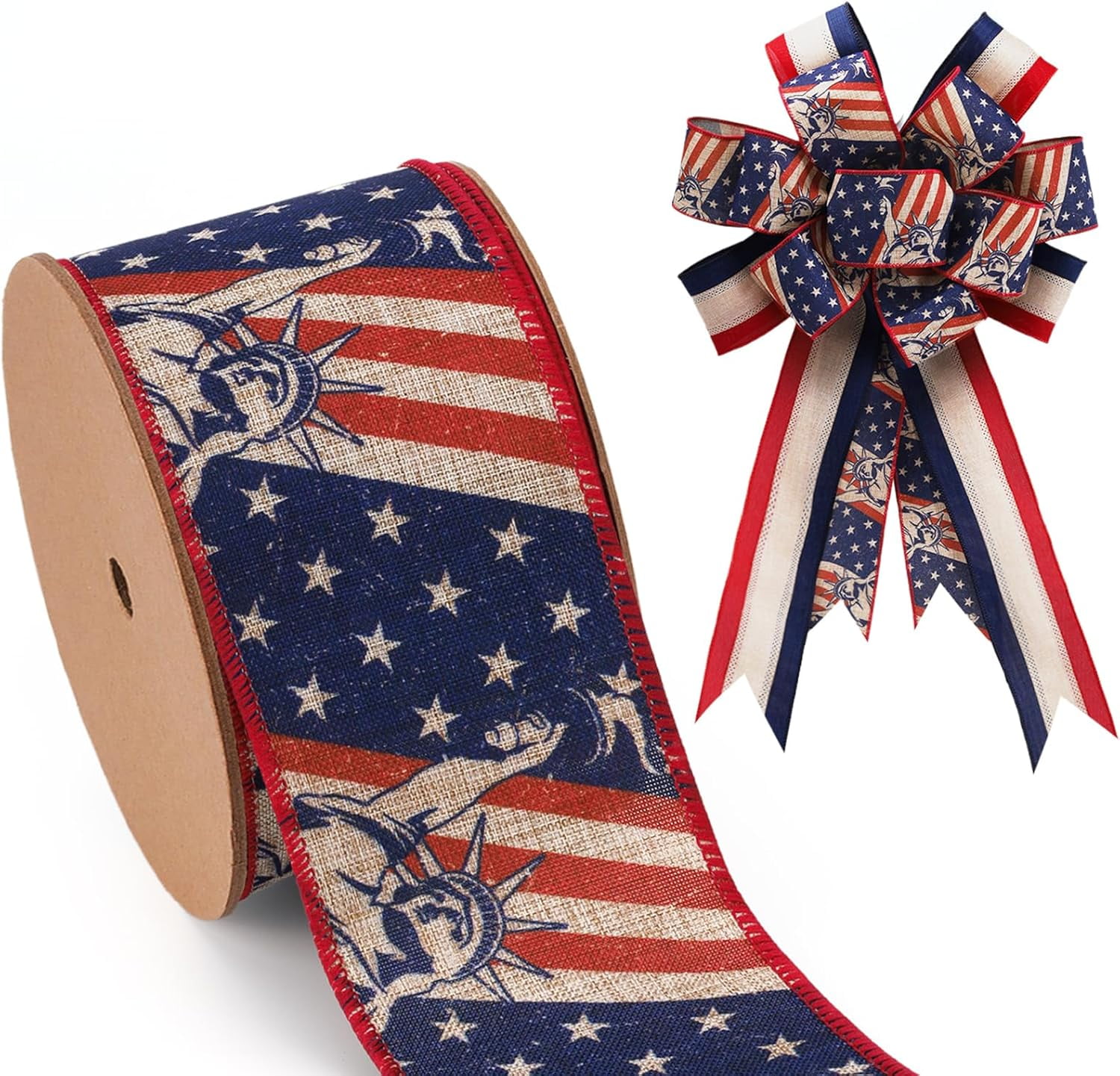 Patriotic Ribbon Wired, 4th of July Statue of Liberty Ribbon 2.5 Inch x ...