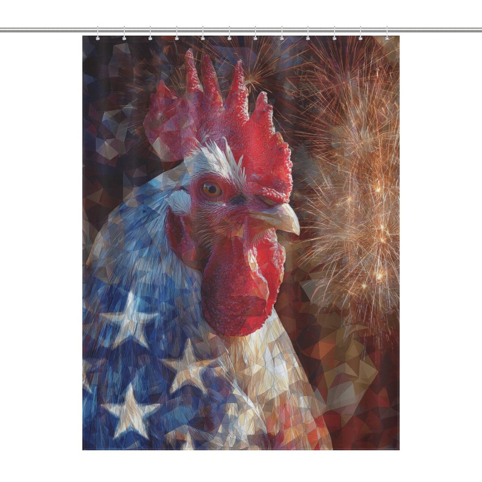 Patriotic Rooster Firework Art Shower Curtain , Enchanted Forest Scenic ...