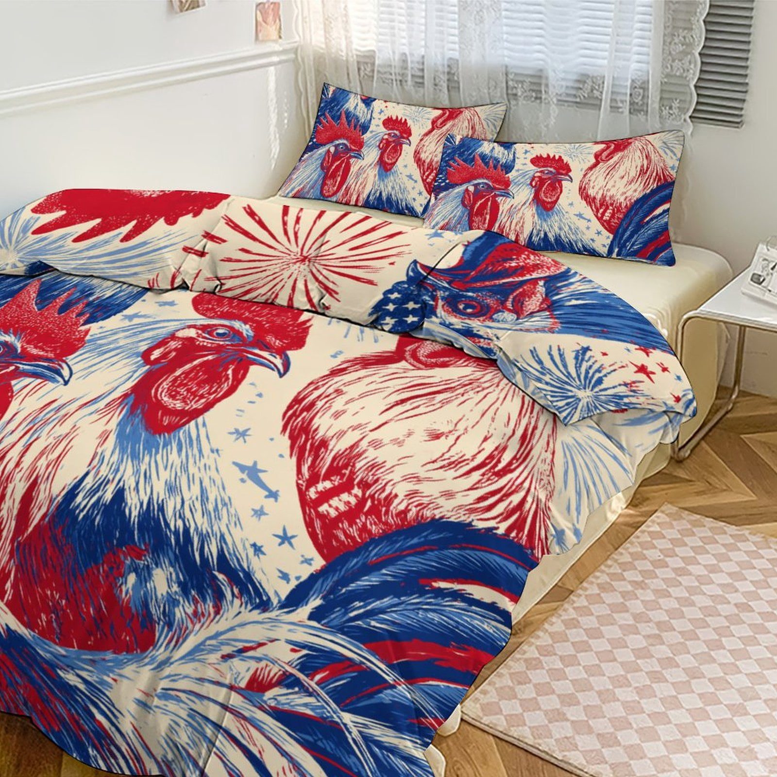 Patriotic Roosters Celebrate Freedom Bedding Sets Twin Duvet Cover 3 ...
