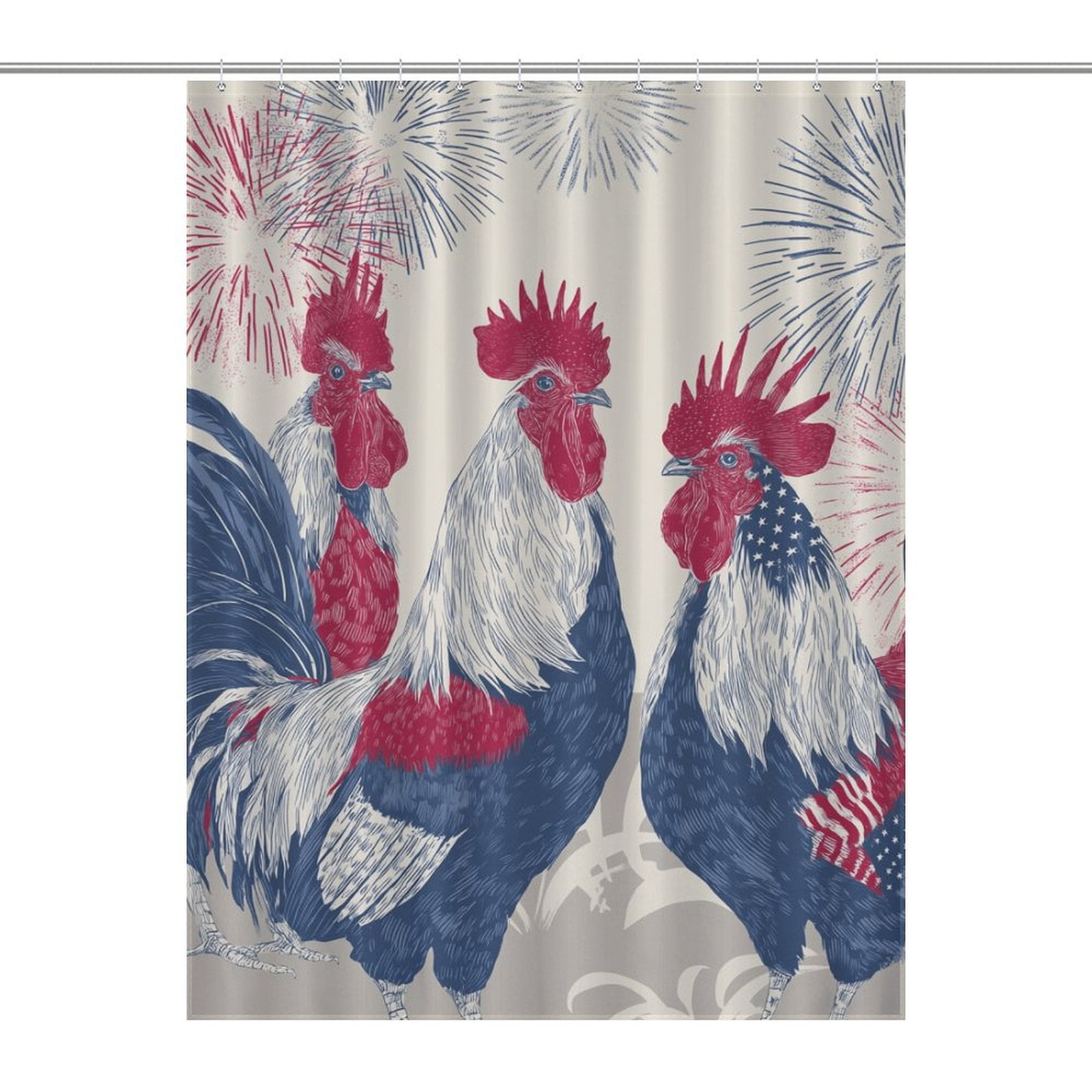 Patriotic Roosters Festive Fireworks Art Shower Curtain , Enchanted ...