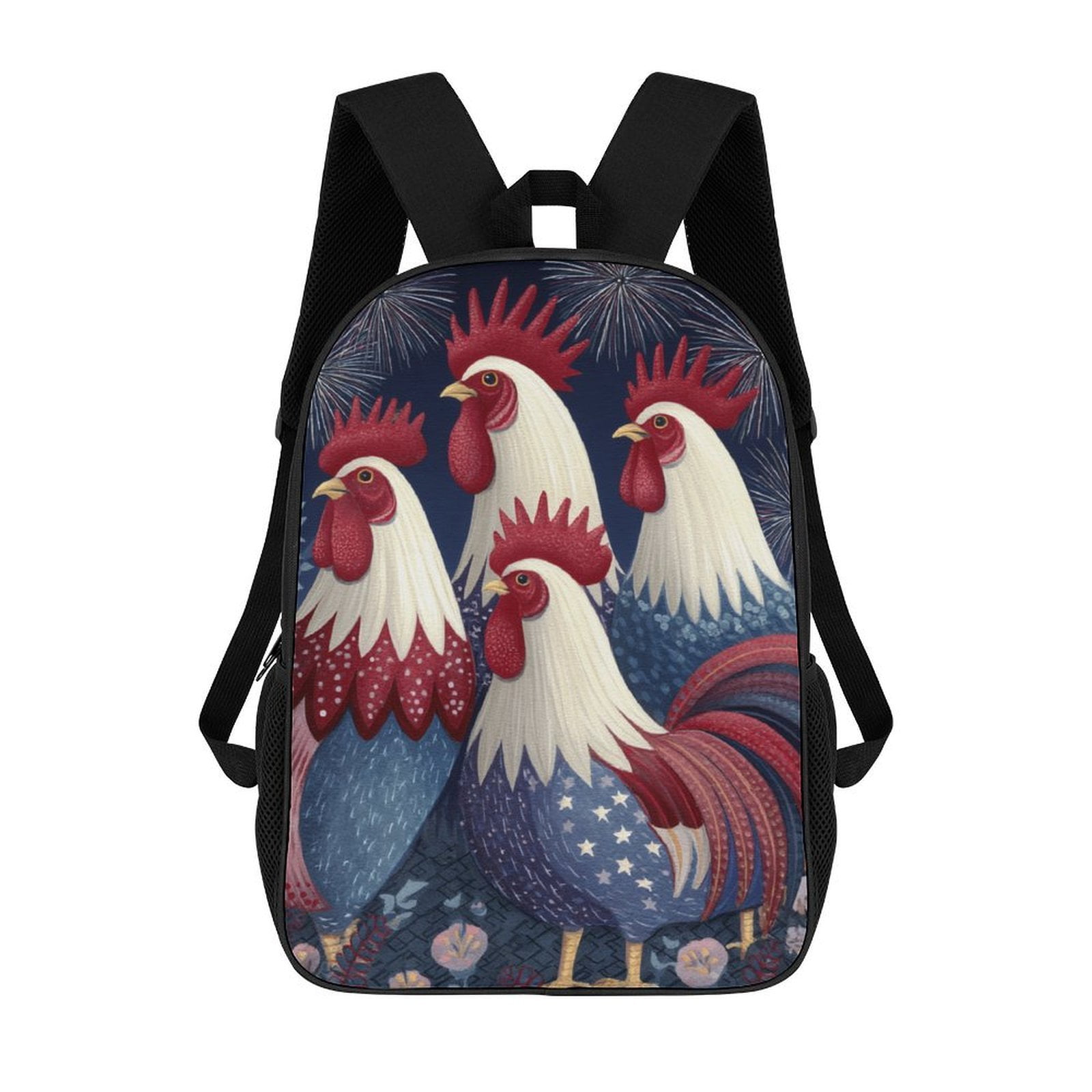 Patriotic Roosters Firework Display Art Big Student Laptop Backpack For ...