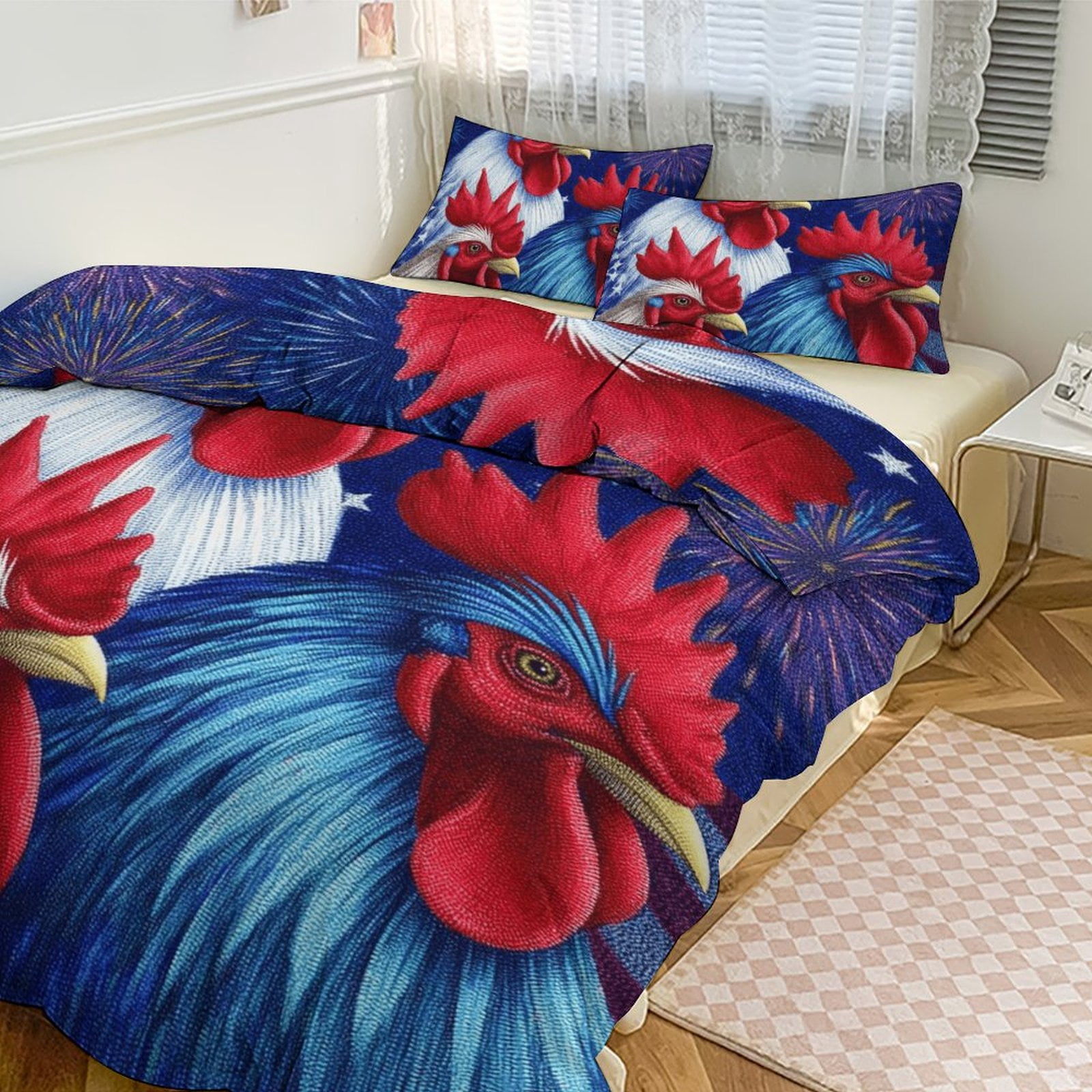 Patriotic Roosters Firework Display Bedding Sets Twin Duvet Cover 3 ...