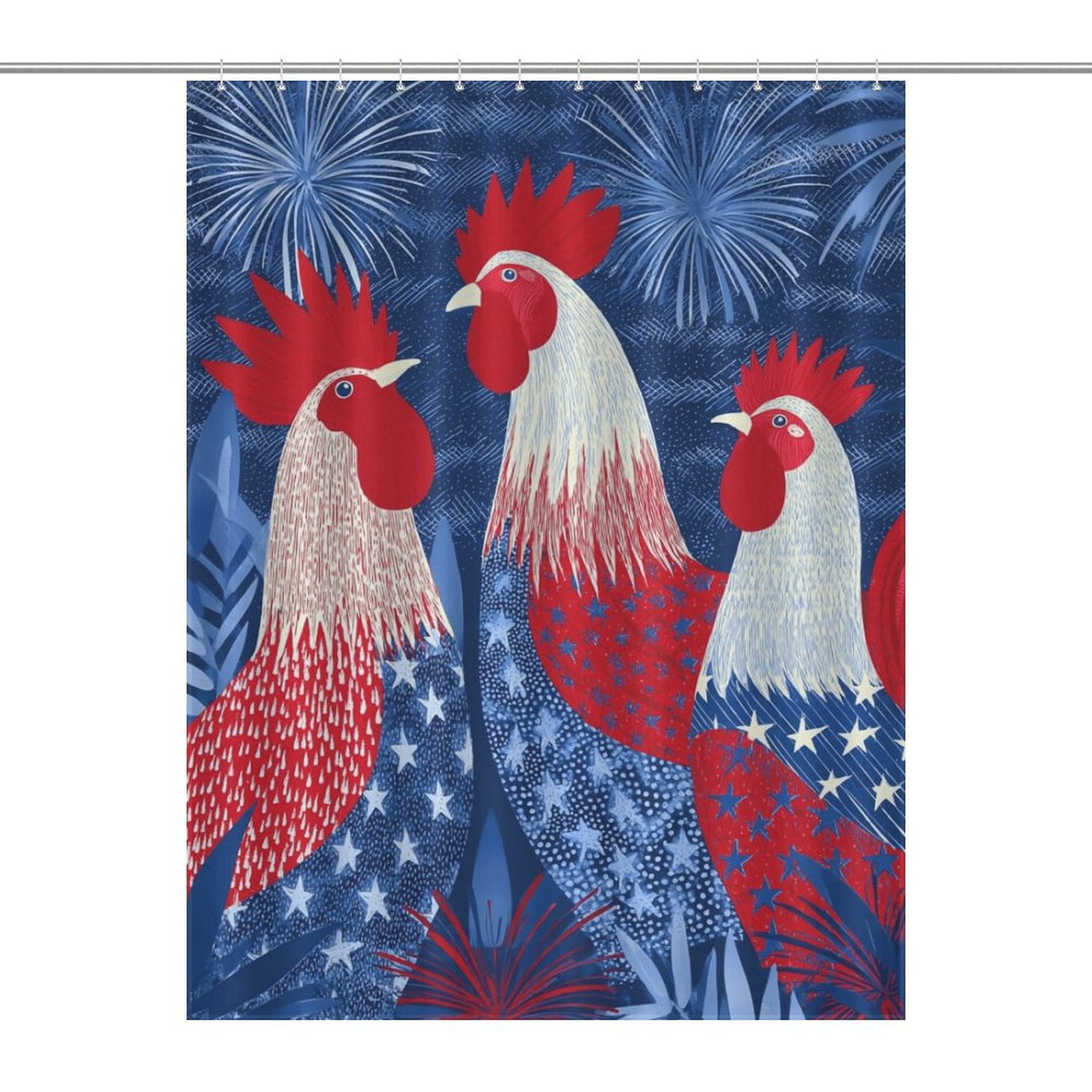 Patriotic Roosters Fireworks Celebration Freedom Cloth Fabric Bathroom ...