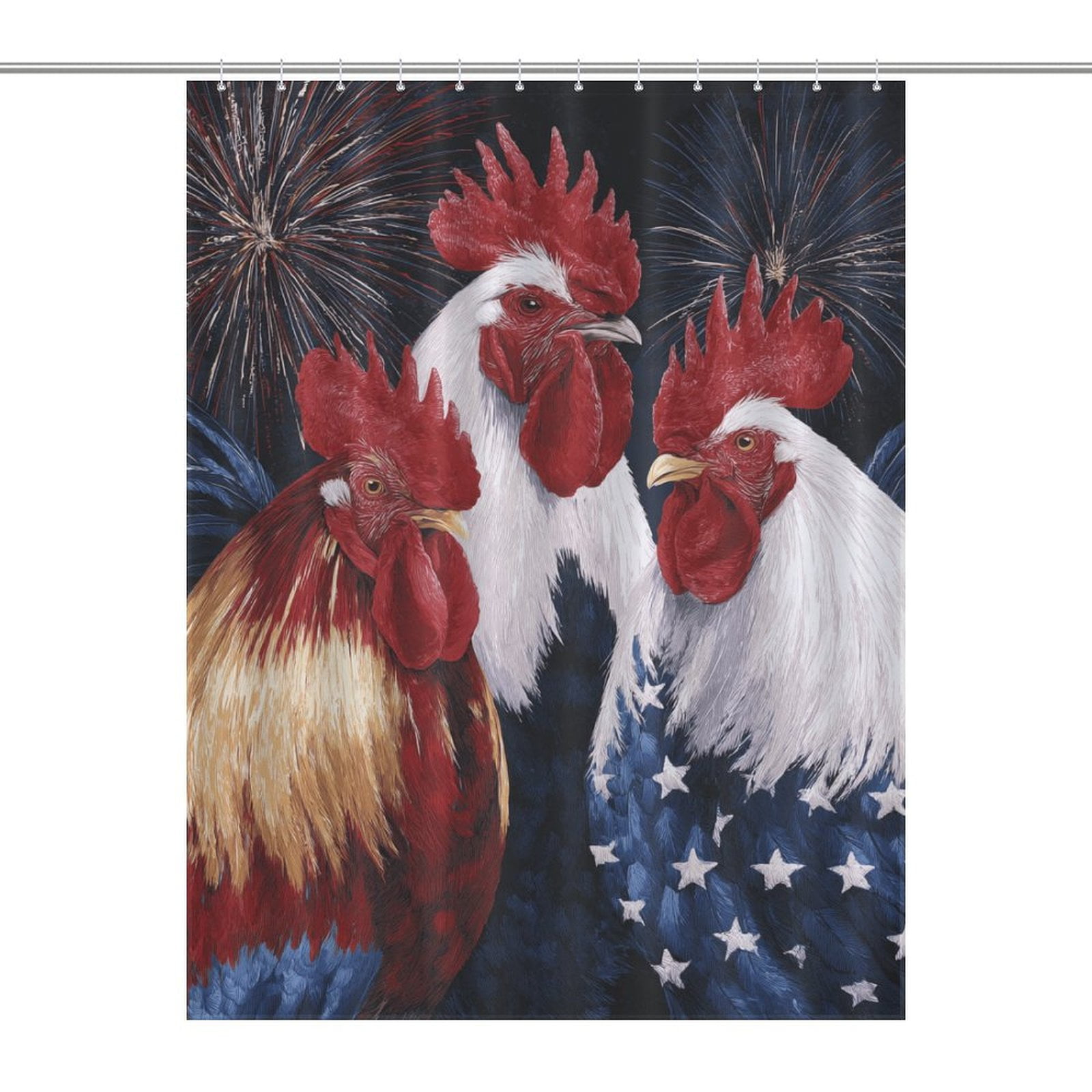 Patriotic Roosters Fireworks Display Shower Curtain , Enchanted Forest ...