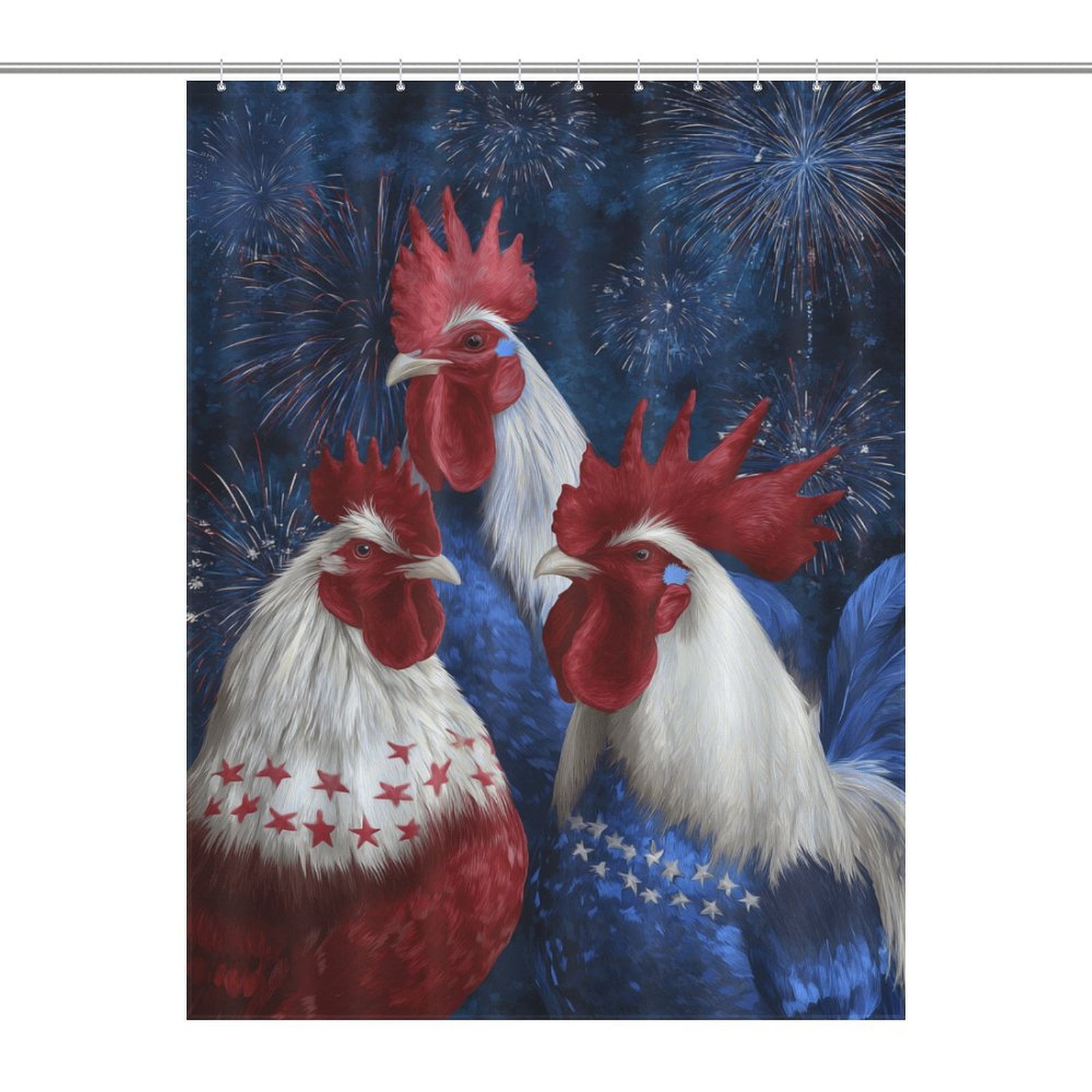 Patriotic Roosters Fireworks Display Shower Curtain , Enchanted Forest ...