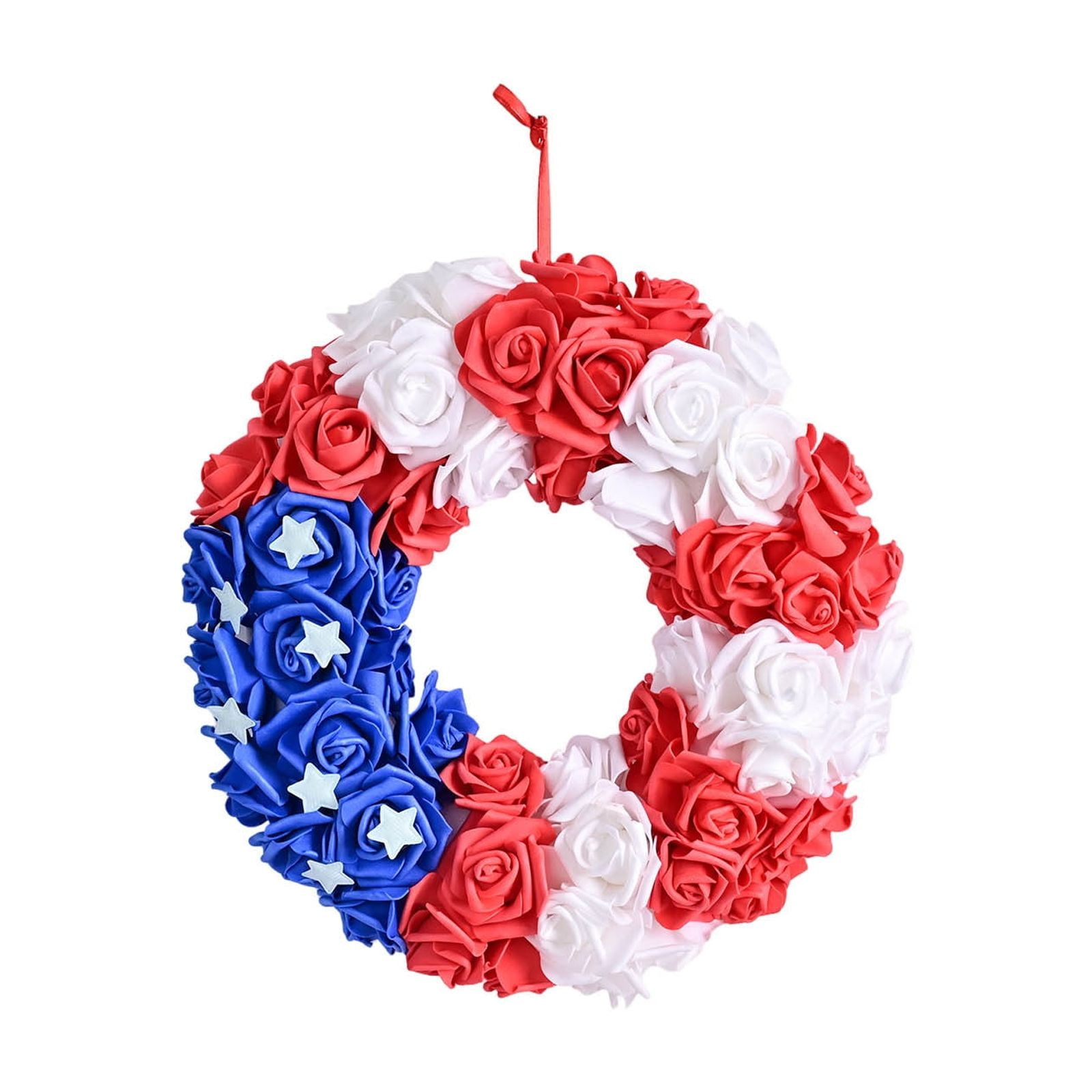 Patriotic Roses Wreath, 4th of July Summer Soft Foam Roses Wreath for ...
