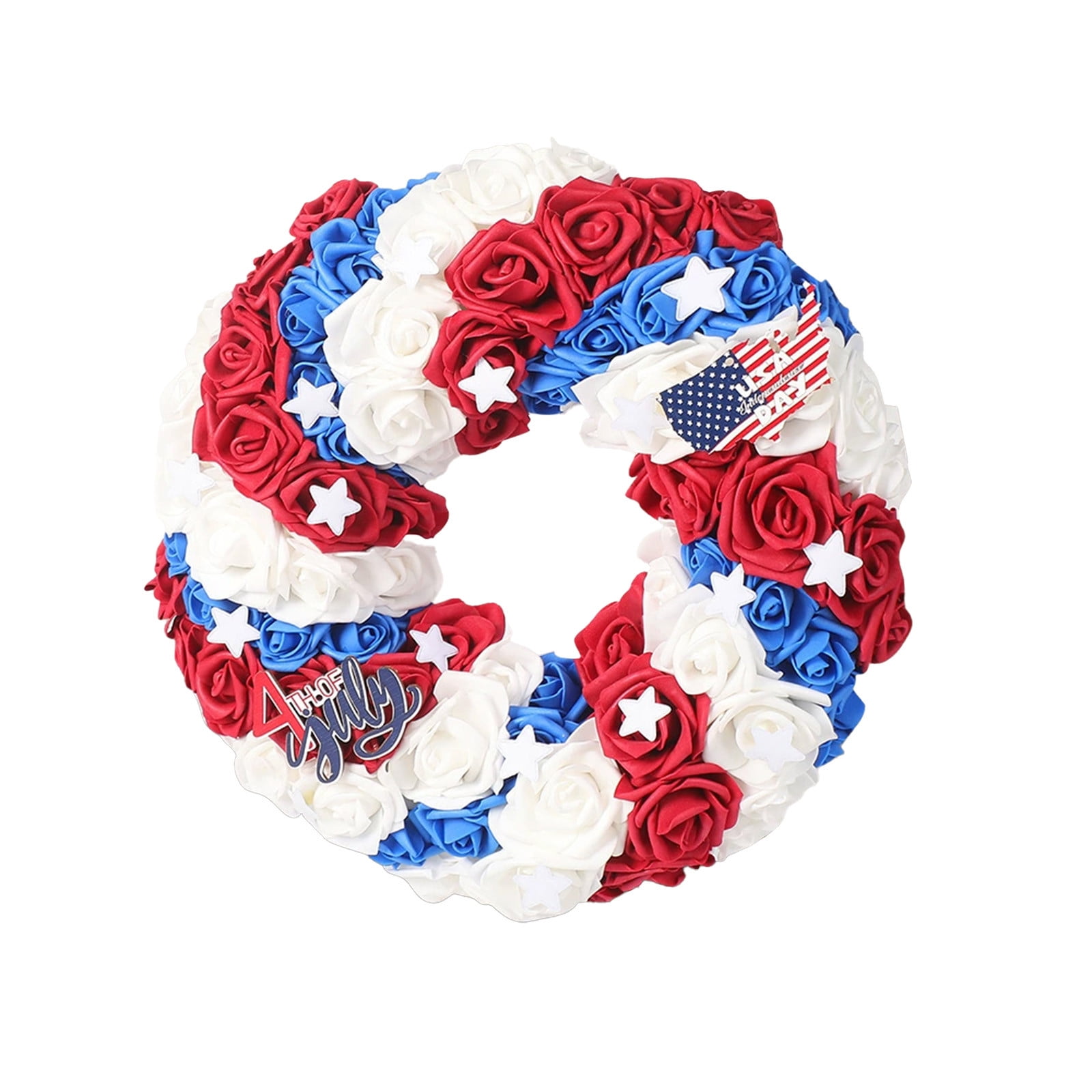 Patriotic Roses Wreath, 4th of July Summer Soft Touch Foam Roses Wreath ...