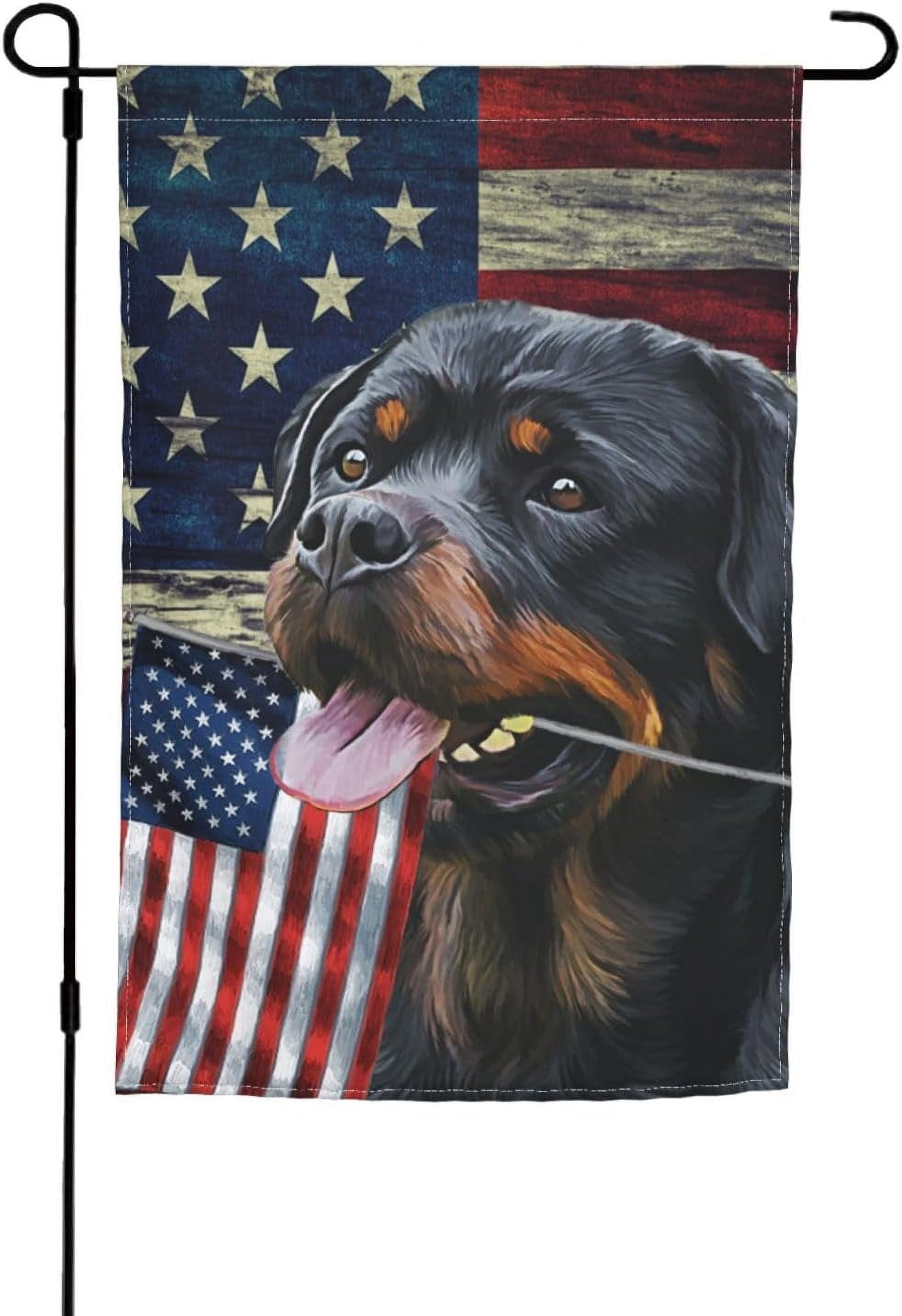 Patriotic Rottweiler Black Dog American Flag July Of 4th Garden Flag ...