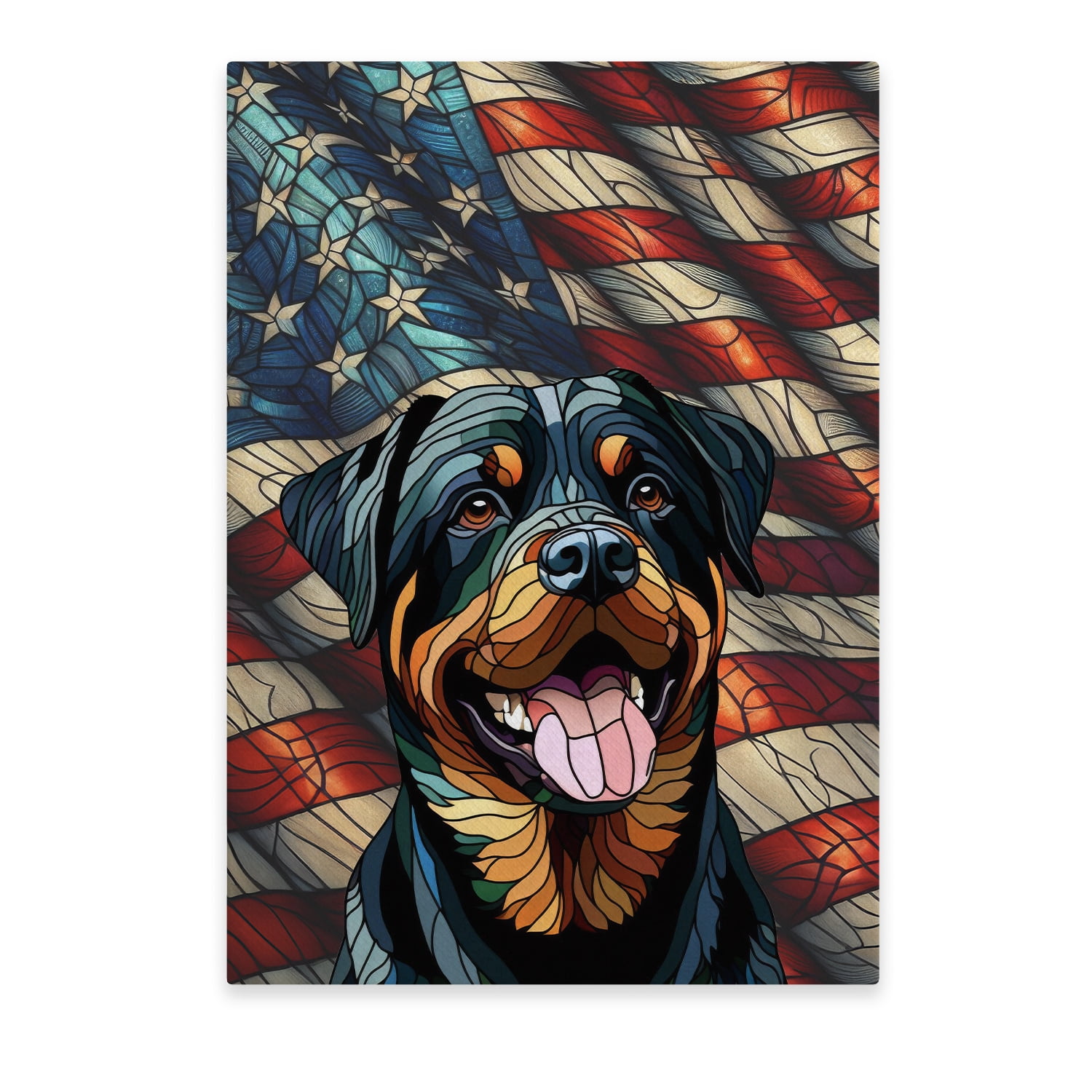 Patriotic Rottweiler Stained Glass Portrait American Flag Vertical ...