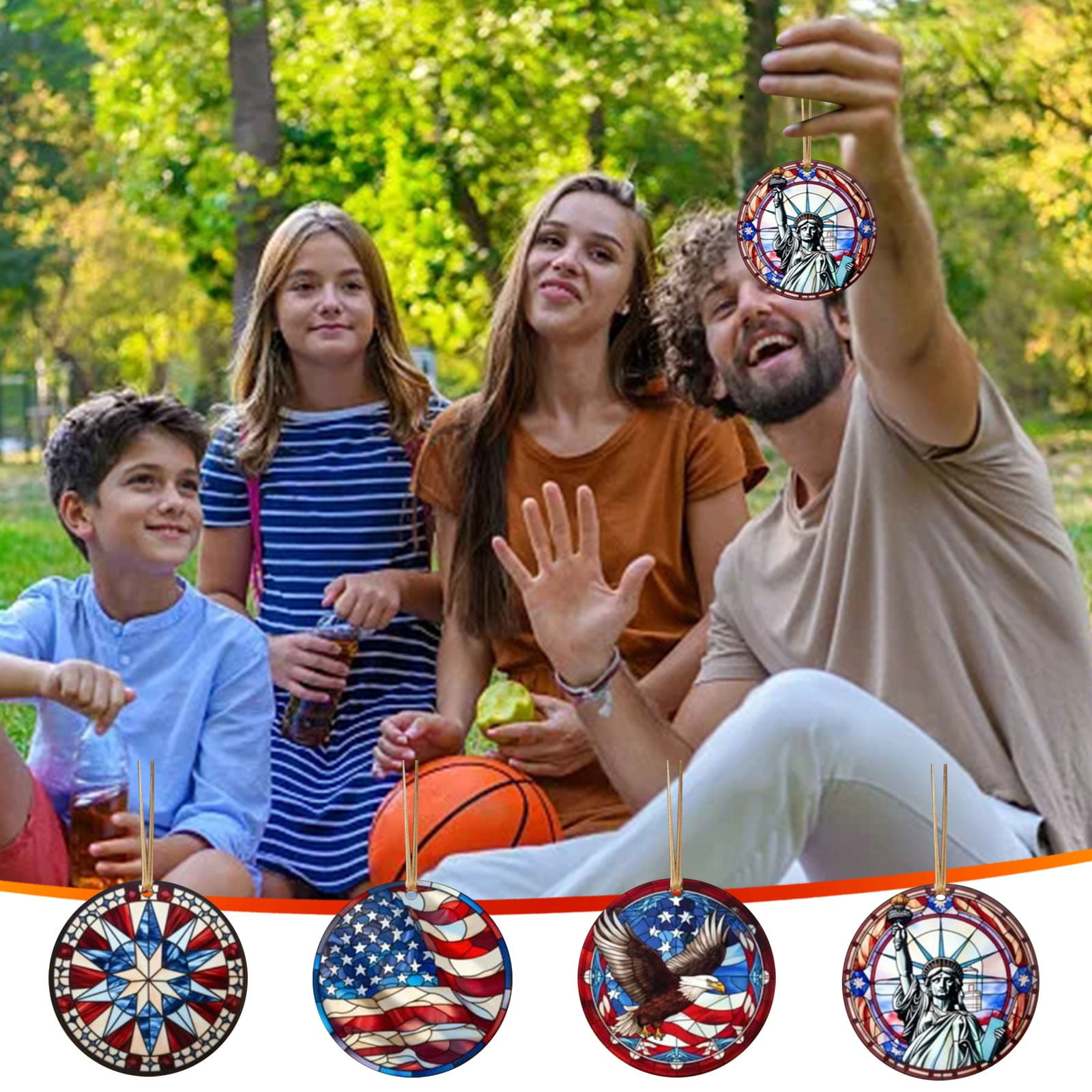 Patriotic Round Hanging Plaque, American Flag Design, Indoor Outdoor ...