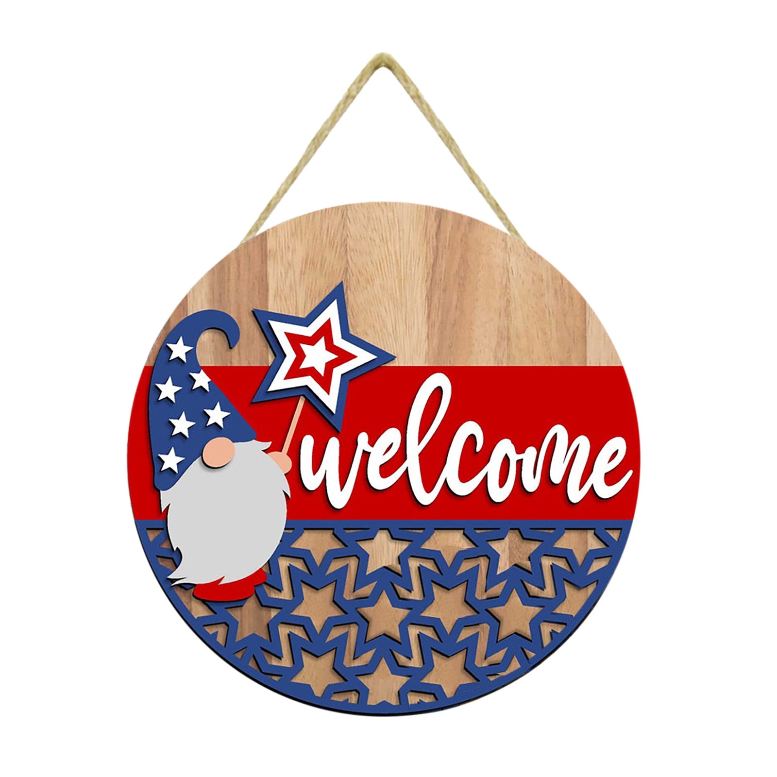 Patriotic Round Wooden Hanging Sign Stars & Stripes Forever Design with ...