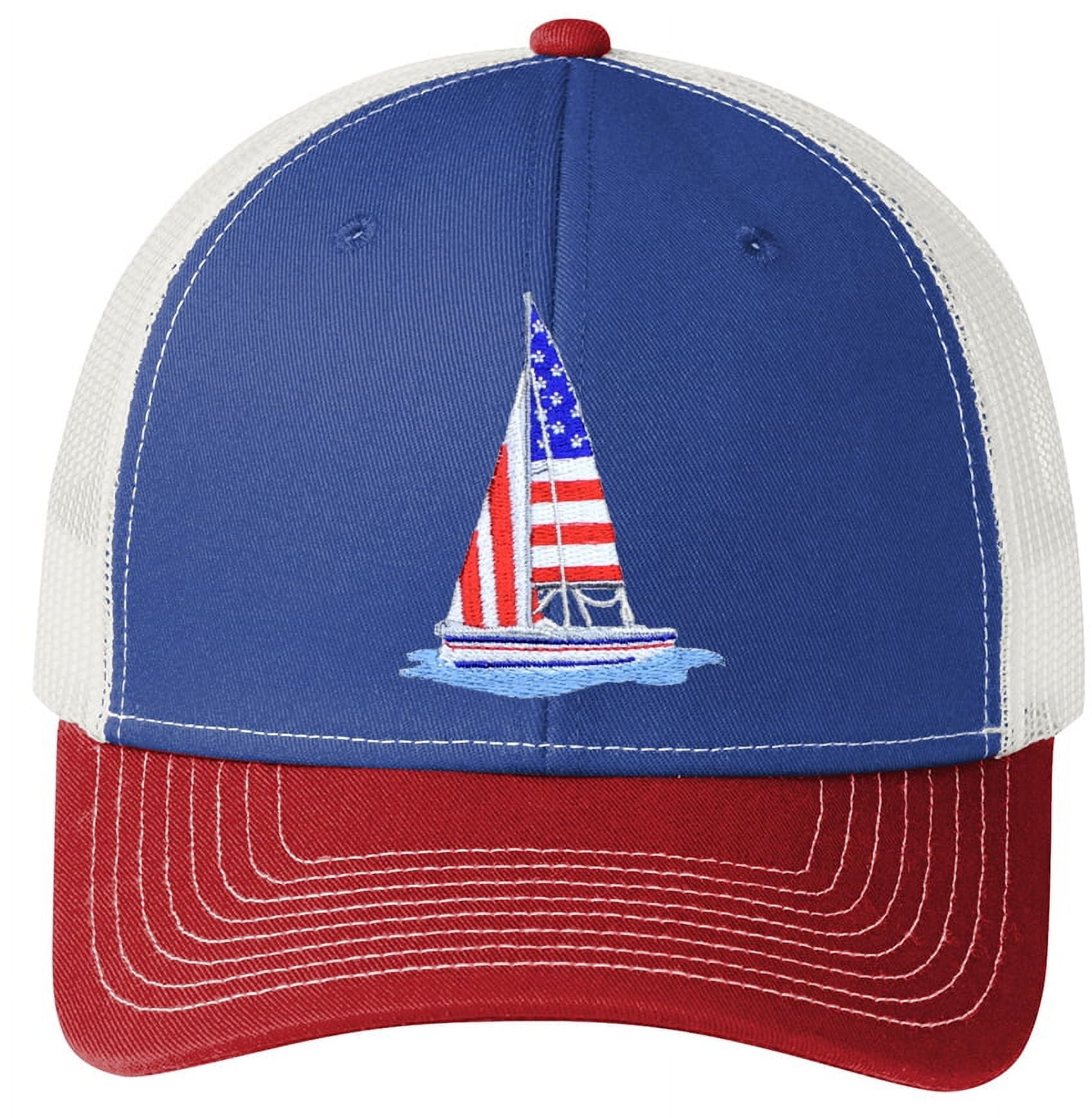 Patriotic Sailboat Sailing Patch USA Flag Trucker Mesh-Back Adult Hat ...