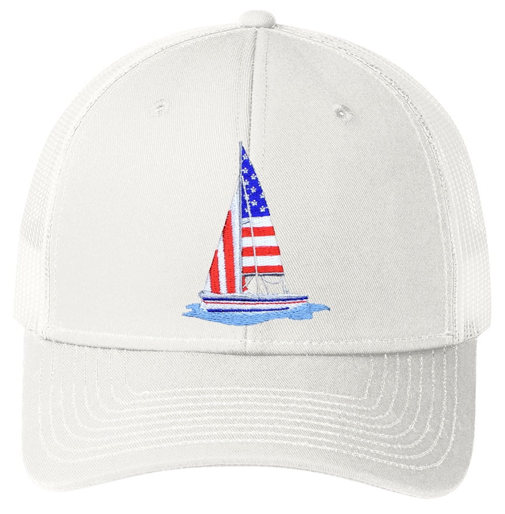 Patriotic Sailboat Sailing Patch USA Flag Trucker Mesh-Back Adult Hat ...