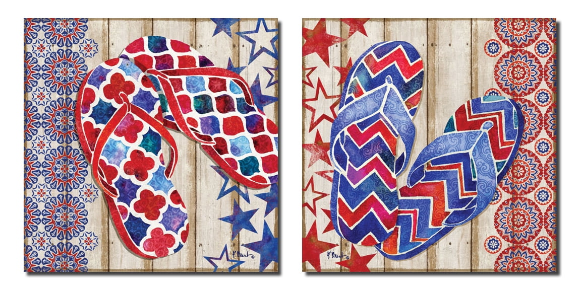 Patriotic Sandals I Red White Blue Patterned Stars and Chevron Flip ...