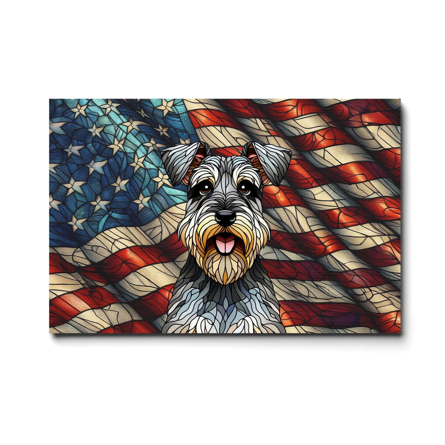 Patriotic Schnauzer Stained Glass Portrait American Flag Horizontal ...