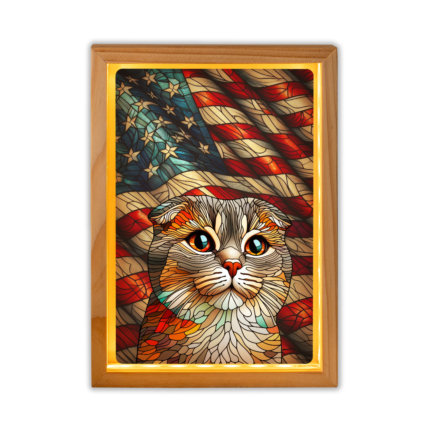 Patriotic Scottish Fold Stained Glass Portrait American Flag Acrylic ...