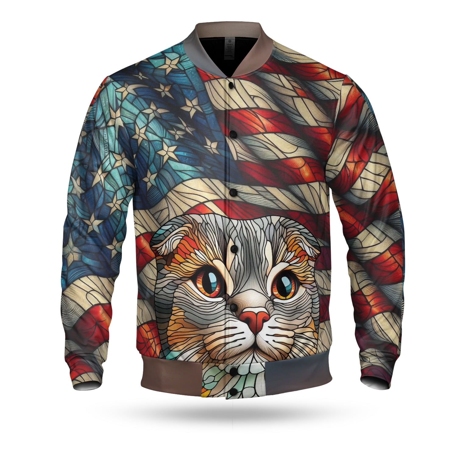 Patriotic Scottish Fold Stained Glass Portrait American Flag All Over ...