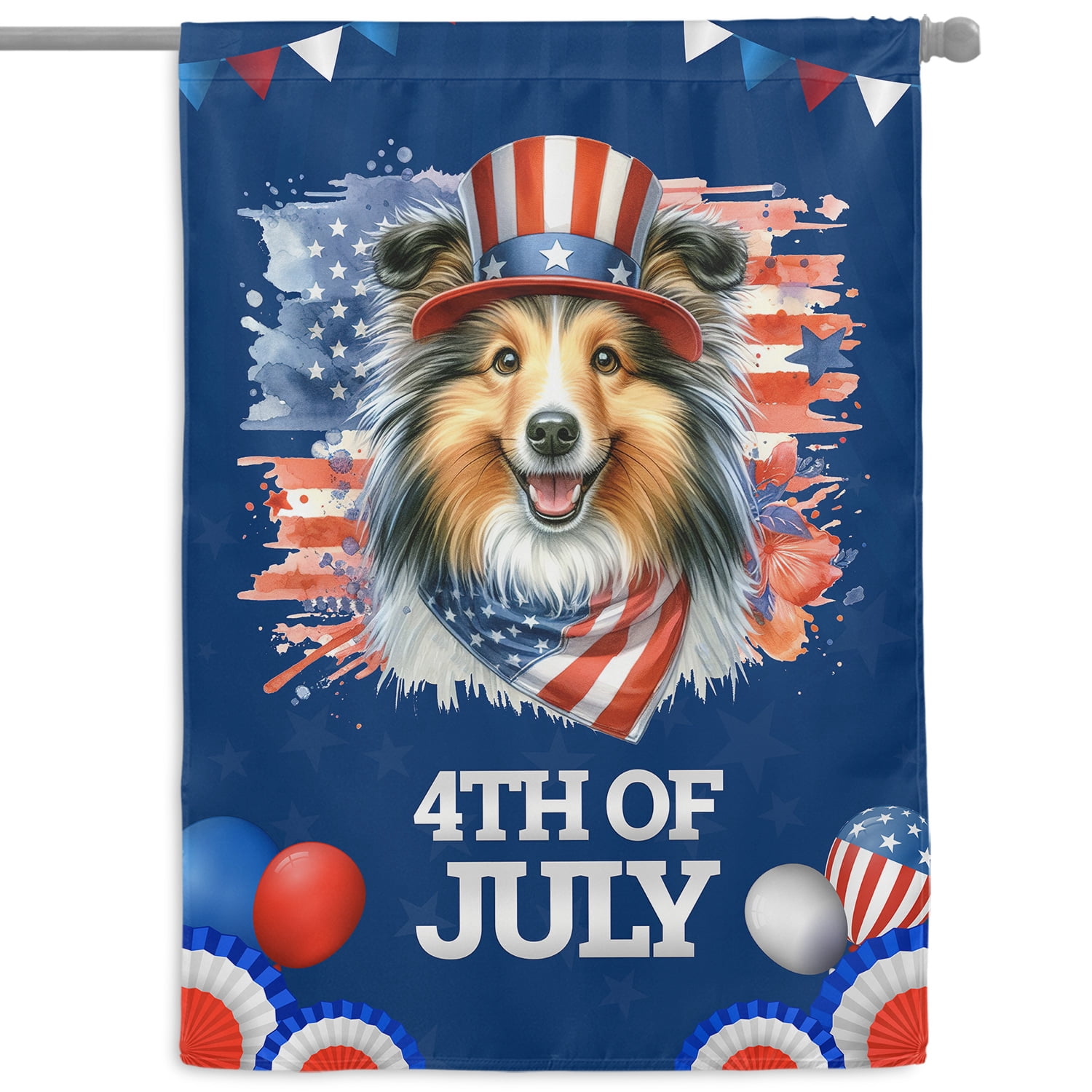 Patriotic Shetland Sheepdog Celebrates 4th of July House Flag 28x40in ...