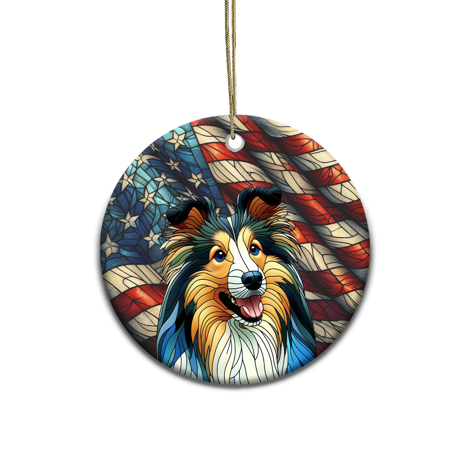 Patriotic Shetland Sheepdog Stained Glass Portrait American Flag ...