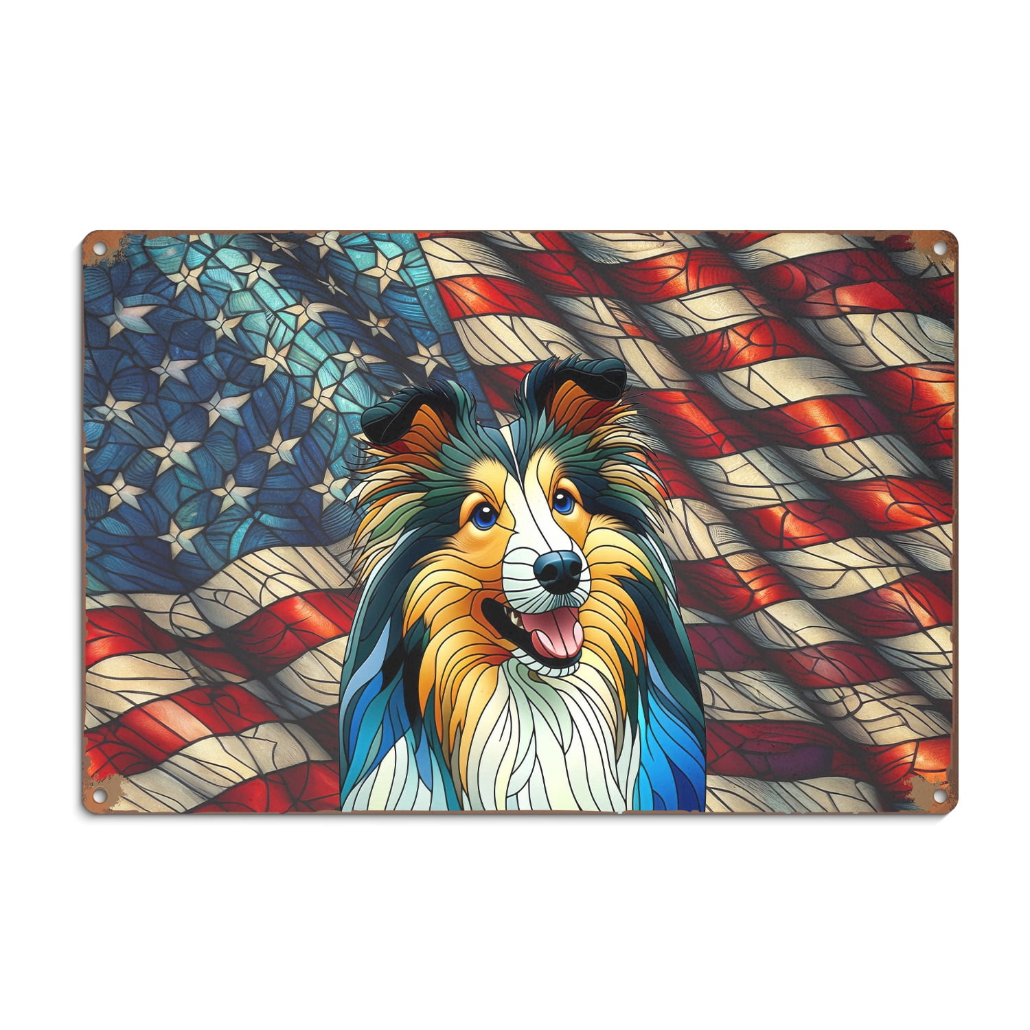 Patriotic Shetland Sheepdog Stained Glass Portrait American Flag ...