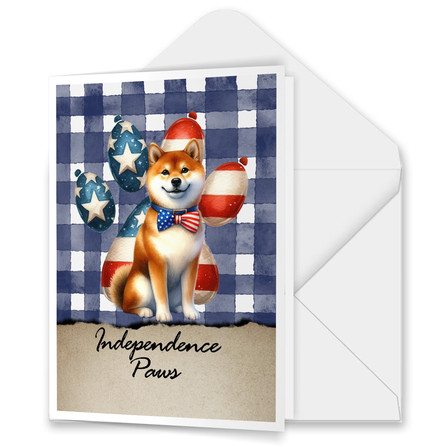 Patriotic Shiba Inu 4th of July Independence Paws 5x7in Folded Greeting ...
