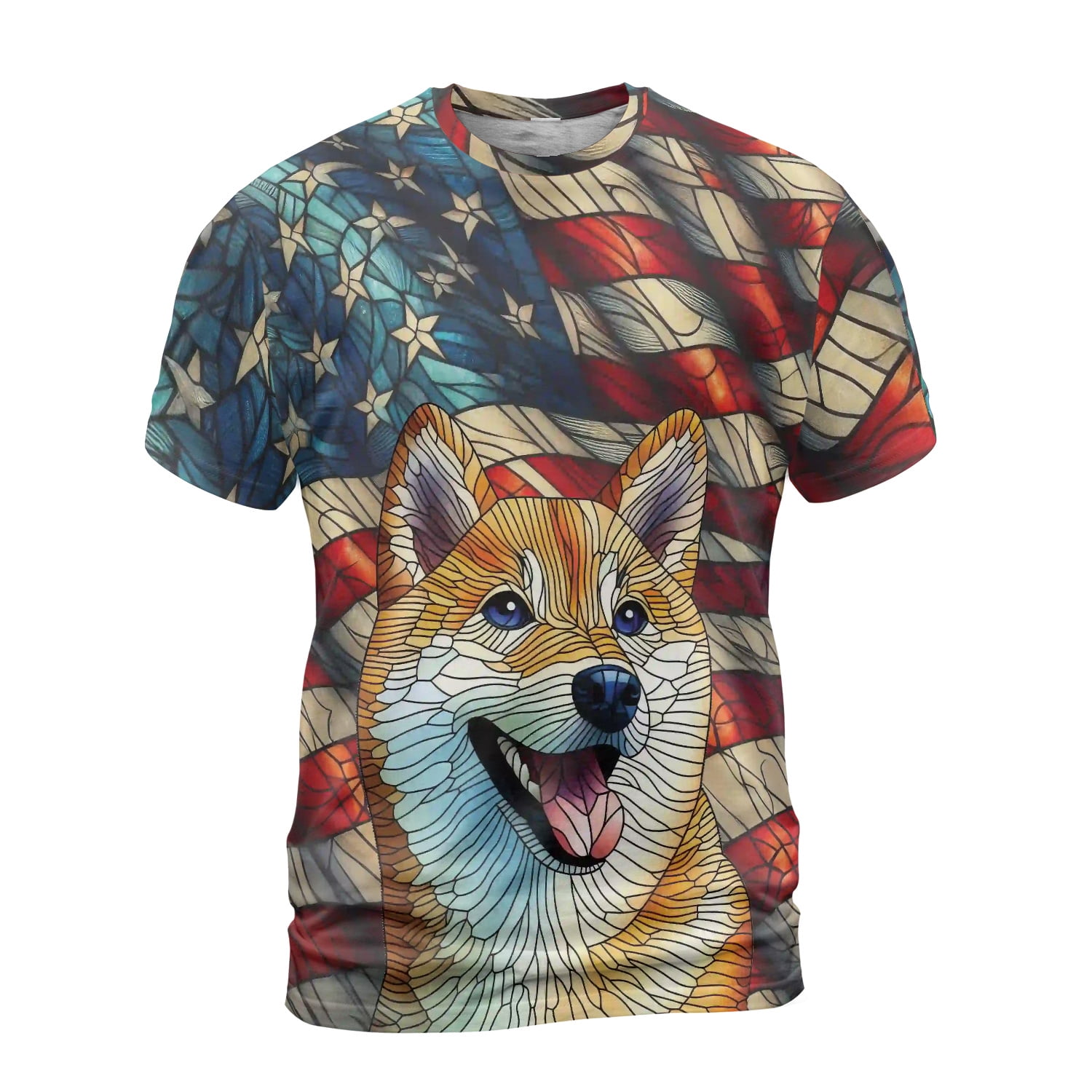 Patriotic Shiba Inu Stained Glass Portrait American Flag All Over Print ...