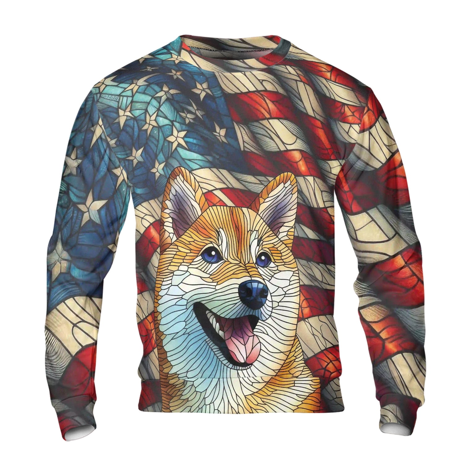 Patriotic Shiba Inu Stained Glass Portrait American Flag All Over Print ...