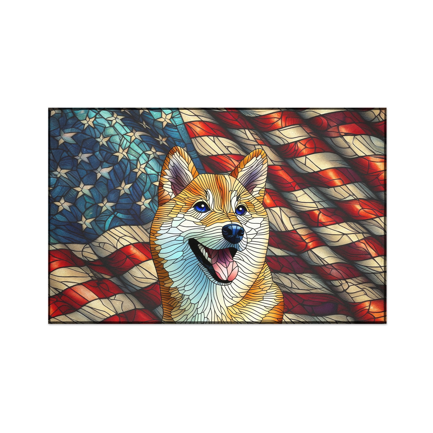 Patriotic Shiba Inu Stained Glass Portrait American Flag Indoor Rug ...