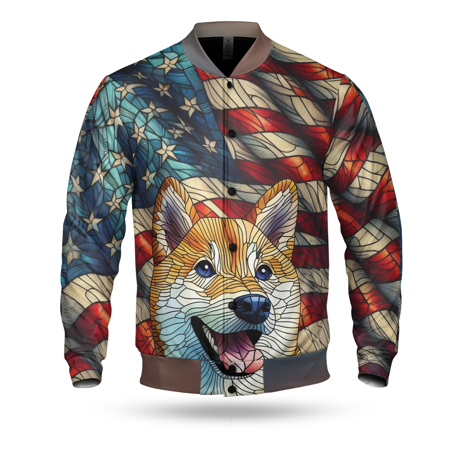 Patriotic Shiba Inu Stained Glass Portrait American Flag All Over Print ...