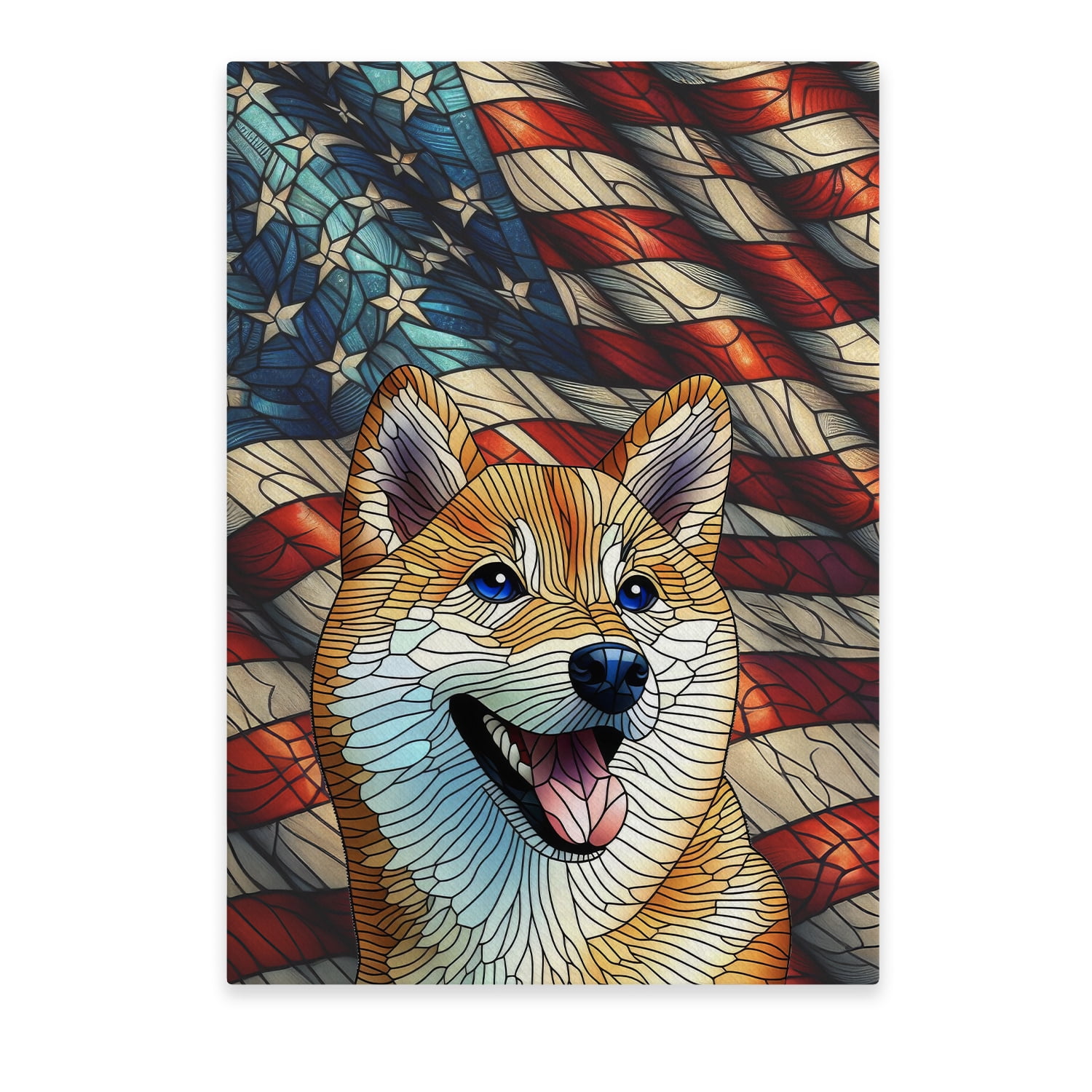 Patriotic Shiba Inu Stained Glass Portrait American Flag Vertical Matte ...