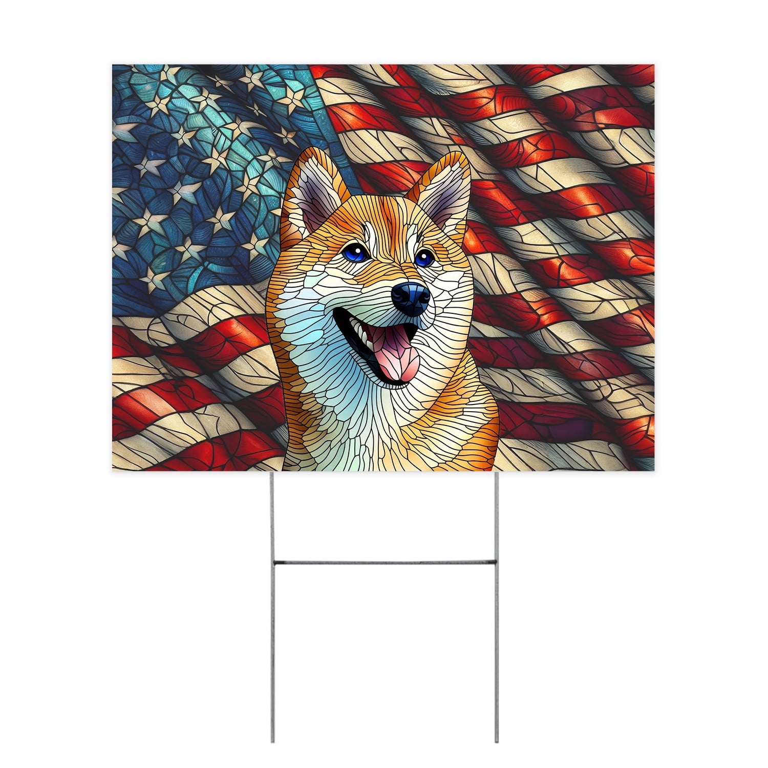 Patriotic Shiba Inu Stained Glass Portrait American Flag Yard Sign ...