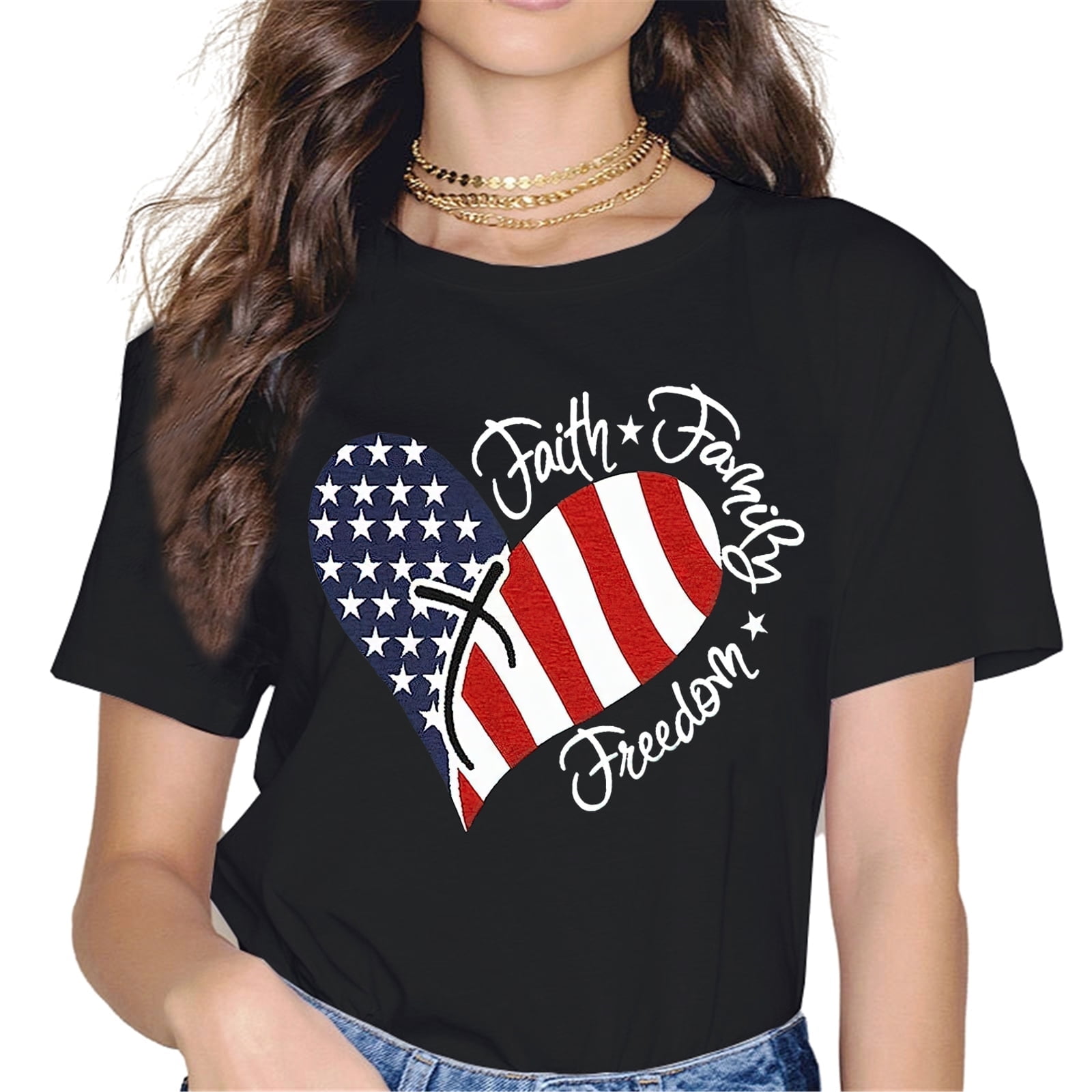 Patriotic Shirts for Women American Flag Shirt Faith Family Freedom ...