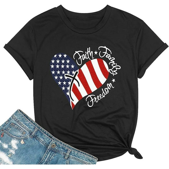 Patriotic Shirts for Women American Flag Shirt Faith Family Freedom ...