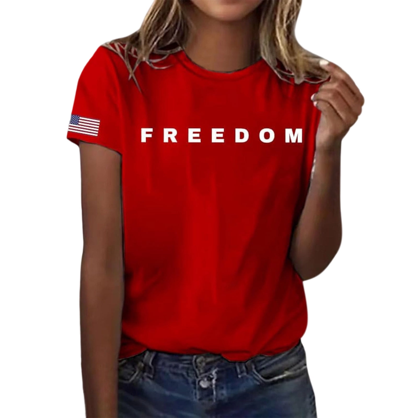 Patriotic Shirts for Women Short Sleeve Freedom Graphic Tees Round Neck ...