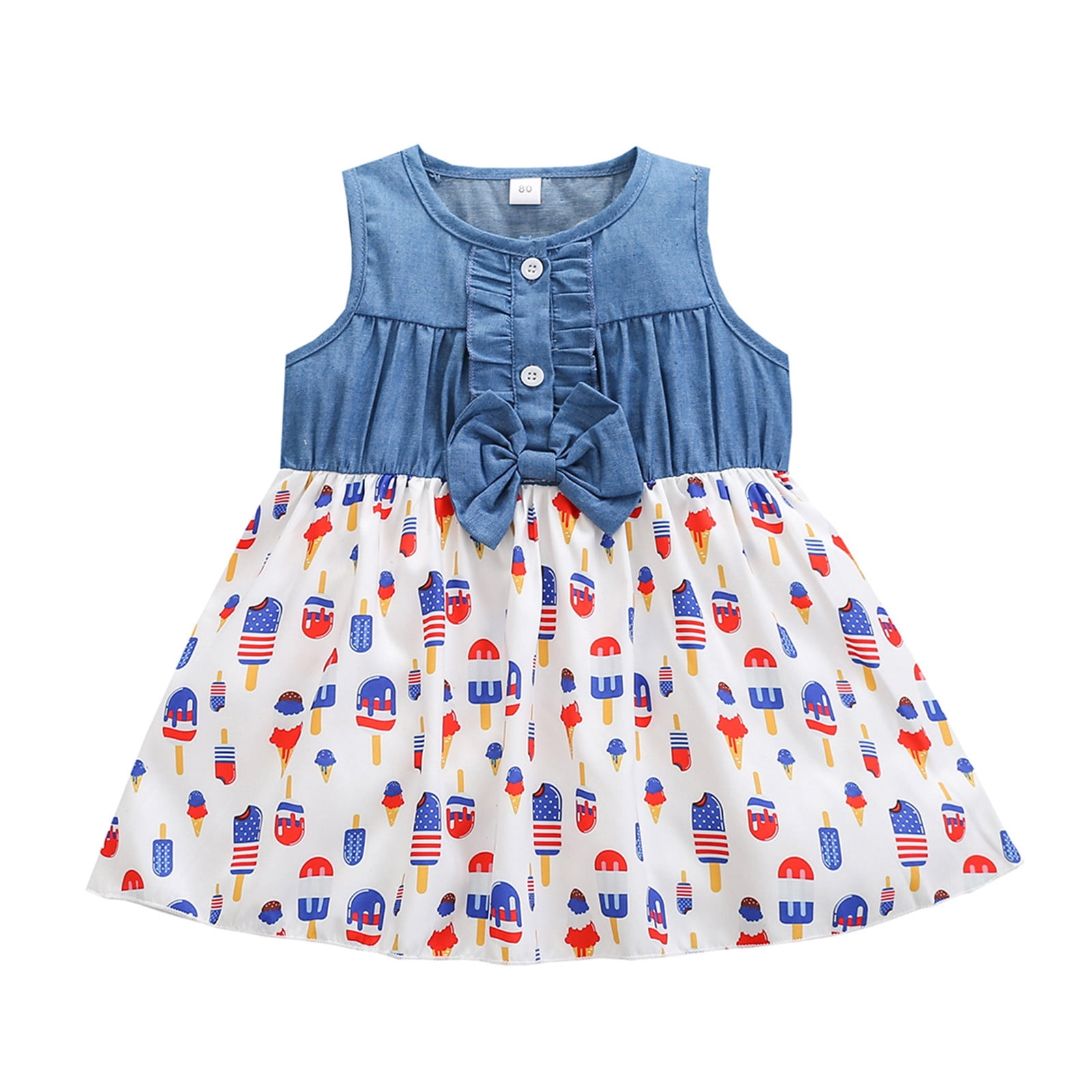 Patriotic Short Dress for Toddler Girls Star Print Denim Sleeveless ...