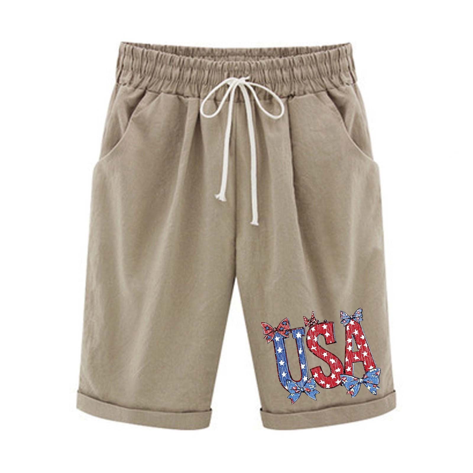 Patriotic Shorts Women High Waisted Bermuda Shorts Cotton Linen ...