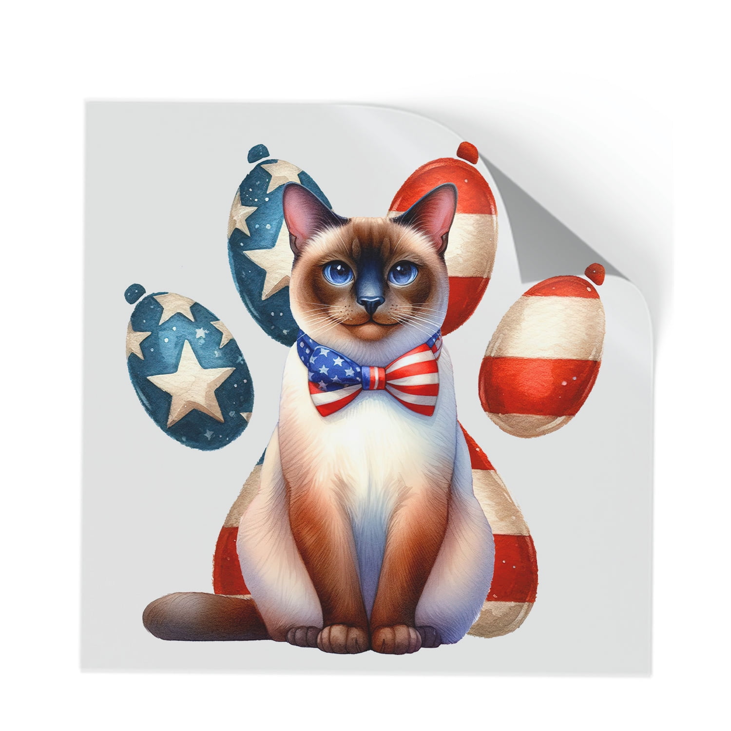 Patriotic Siamese 4th of July Independence Paws Cutout Transfer Sticker ...